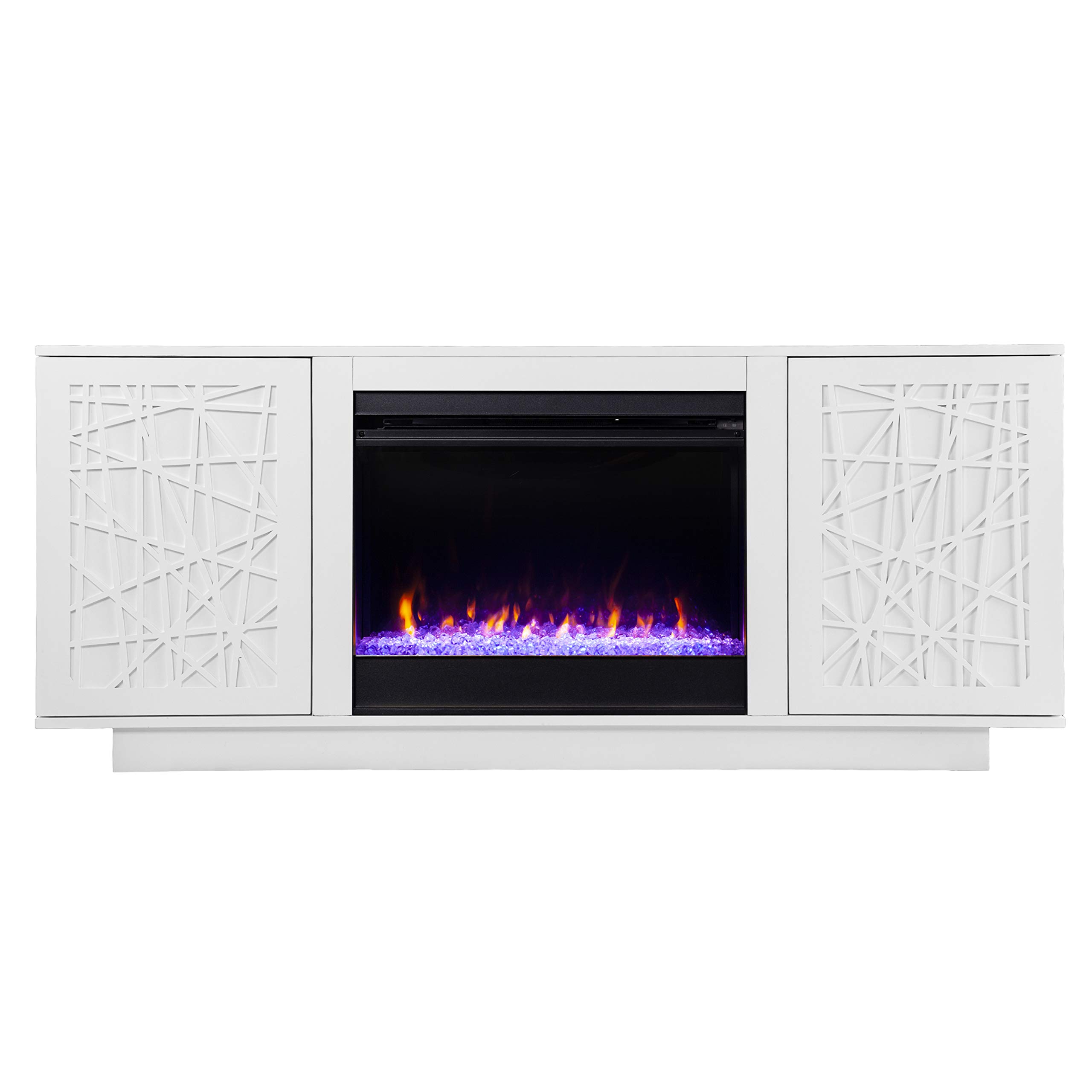 SEI Furniture Delgrave Electric Fireplace TV Stand for TVs up to 56 Inches with Color Changing LED Flame, White