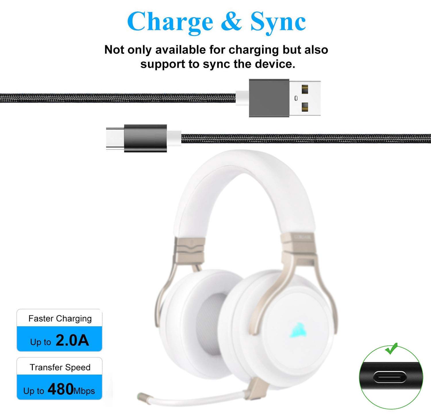 Replacement USB Charging Cable for Virtuoso RGB SE High-Fidelity Gaming Headset/Virtuoso RGB High-Fidelity Gaming Headset (5ft Black)