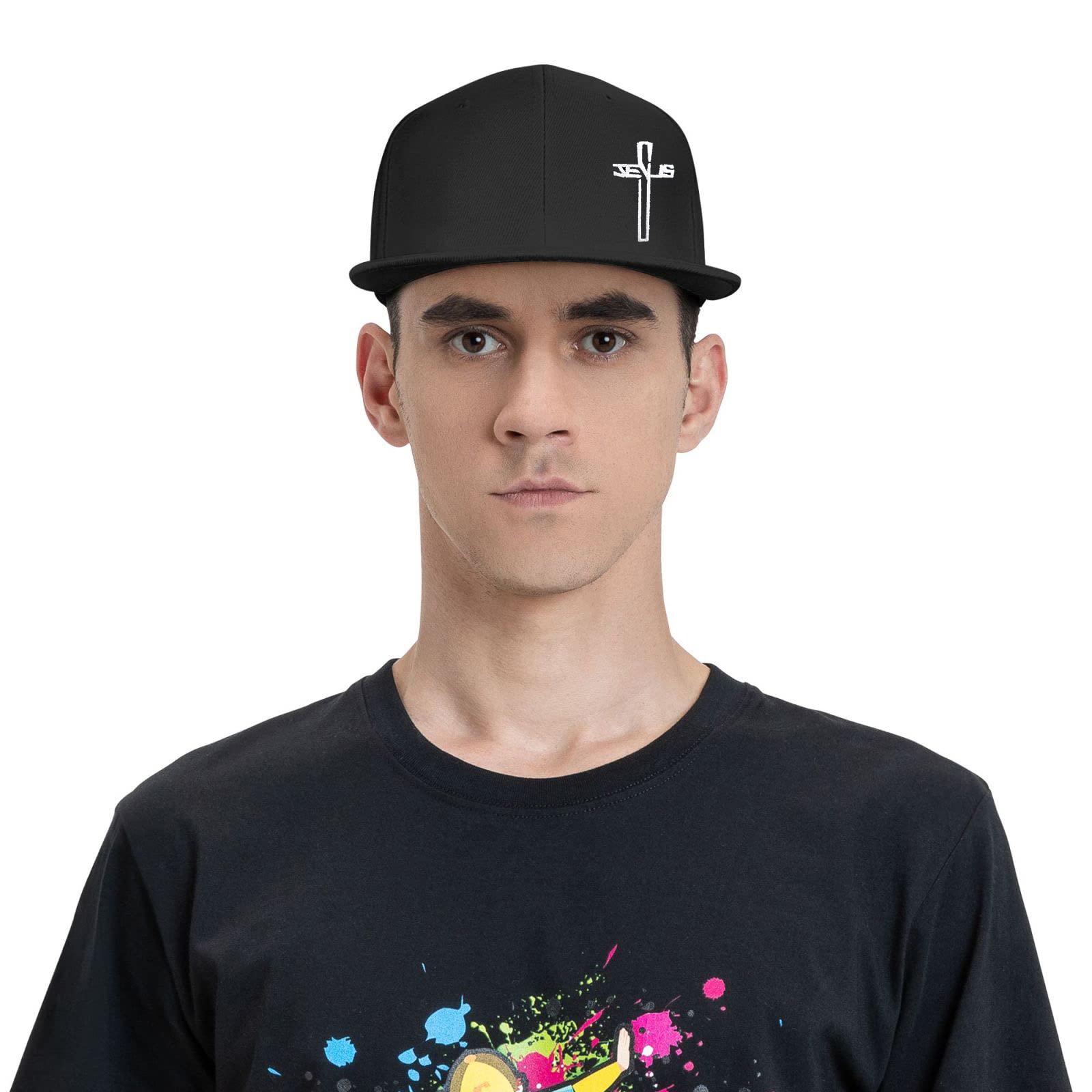 Snapback Hats for Men,Jesus Christian Cross Flat Brim Bill, Embroidery Adjustable Hip Hop Plain Baseball Cap