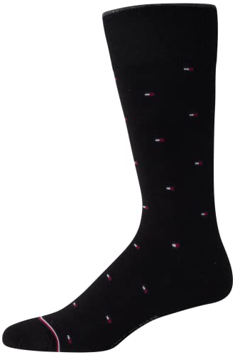 Tommy Hilfiger Men's 5 Pack Allover Flag Pattern Dress Crew Socks, Classic Black, Shoe Size 7-12