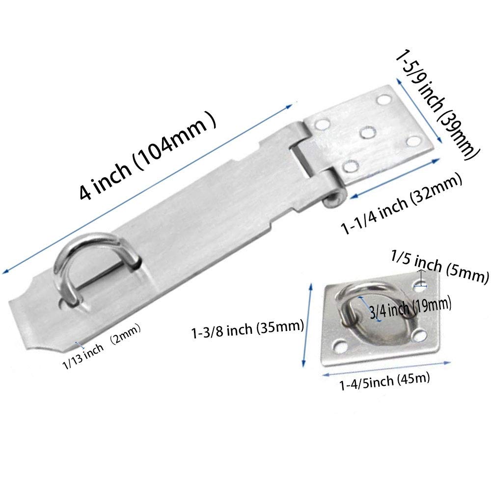 Padlock Hasp 4 Inch Door Clasp Hasp Lock Latch, Stainless Steel Door Bolt Latches for Furniture, Cabinet, Drawer, Cupboard and Closet