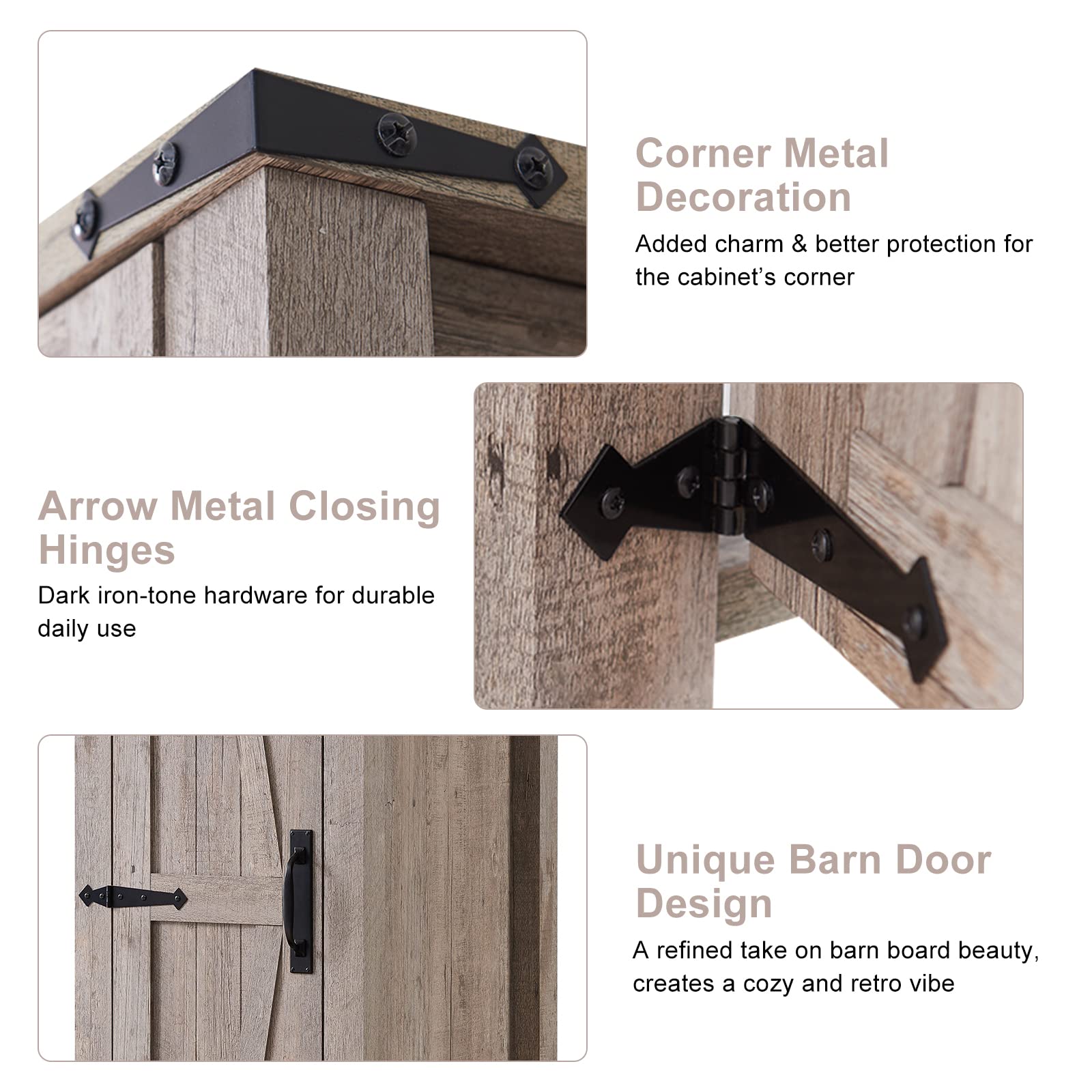 OKD Storage Cabinet, Farmhouse Bathroom Organizer w/Adjustable Shelves, Narrow Kitchen Pantry w/Barn Door, Versatile Storage w/Hanging Rod for Home, Laundry, Utility Room, Light Rustic Oak