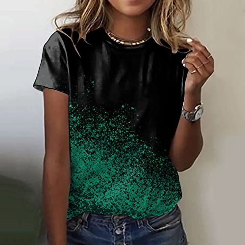Womens Casual Fashion Printed Pattern Short Sleeve Round Neck Tshirt Top Green