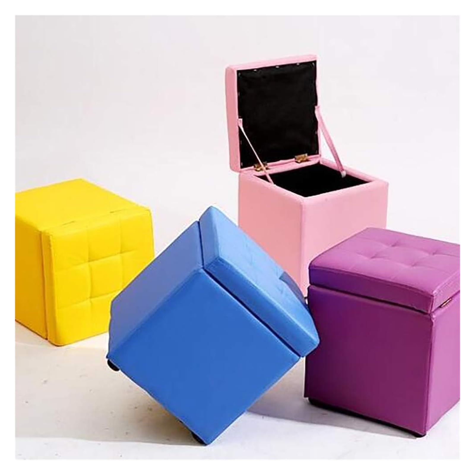 Ottoman Footrest Storage Folding Toy Box Chest with Memory Foam Seat Tufted Faux Leather Small Ottomans Bench Foot Rest Stool-d
