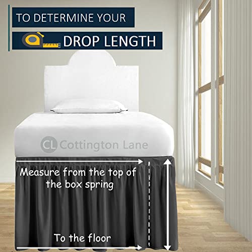 Ruffled Dorm Sized Bed Skirt for Dorm Beds - Three Sided Wrap Around Elastic Bedskirts- Dust Ruffled Bed Skirts 56 inch Tailored Drop - Dark Grey Dorm Room Bedskirts - College Dorm Bed Skirt