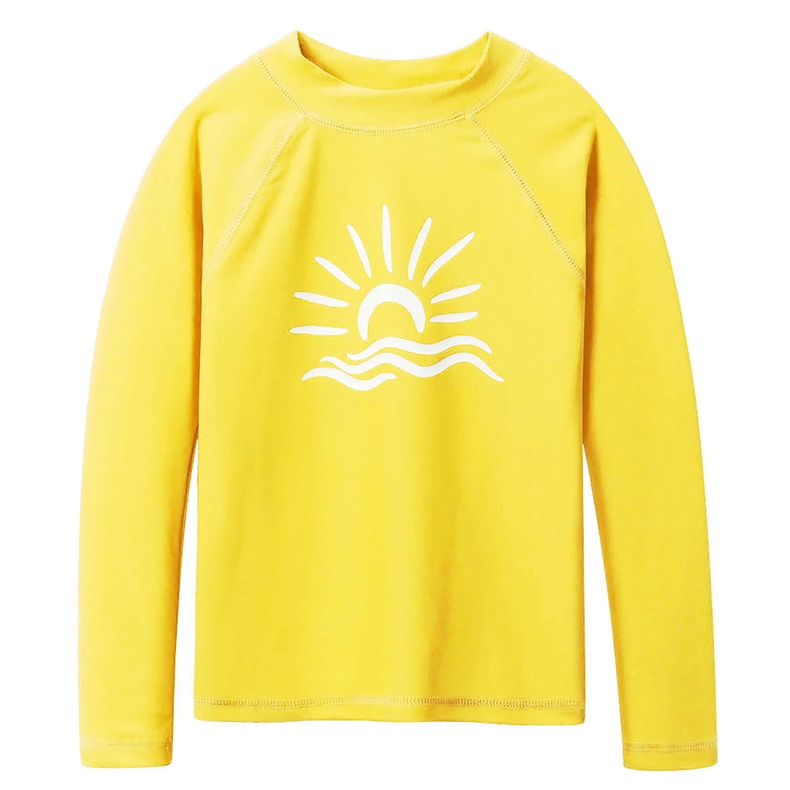 TFJH E Girls Swim Shirt Long Sleeve Rash Guard Suit UV 50+ Sunsuits Swimwear Swim Top Yellow 8A