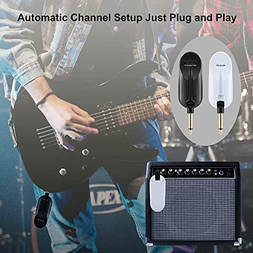 Surbort Wireless Guitar System, 5.1G/5.8G Dual Frequency Transmitter and Receiver, 18H Endurance 30m Transmission Distance with Charging Case,for Electric Guitar、Bass (White)