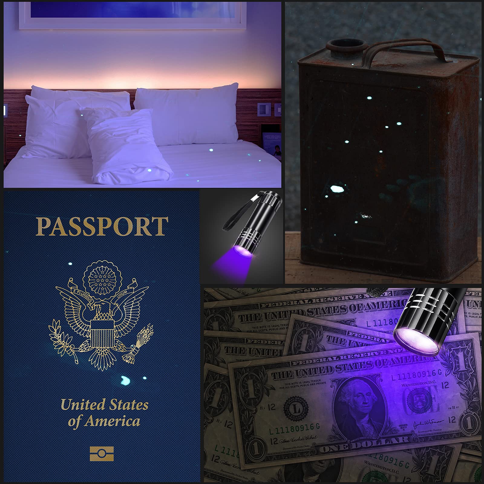 Riakrum 12 Pieces Blacklight Flashlights LED UV Handheld Mini Black Light Flashlight Small Portable UV Light Detector UV Flashlight 395nm 9 LED Light, Not Included Battery (Black)