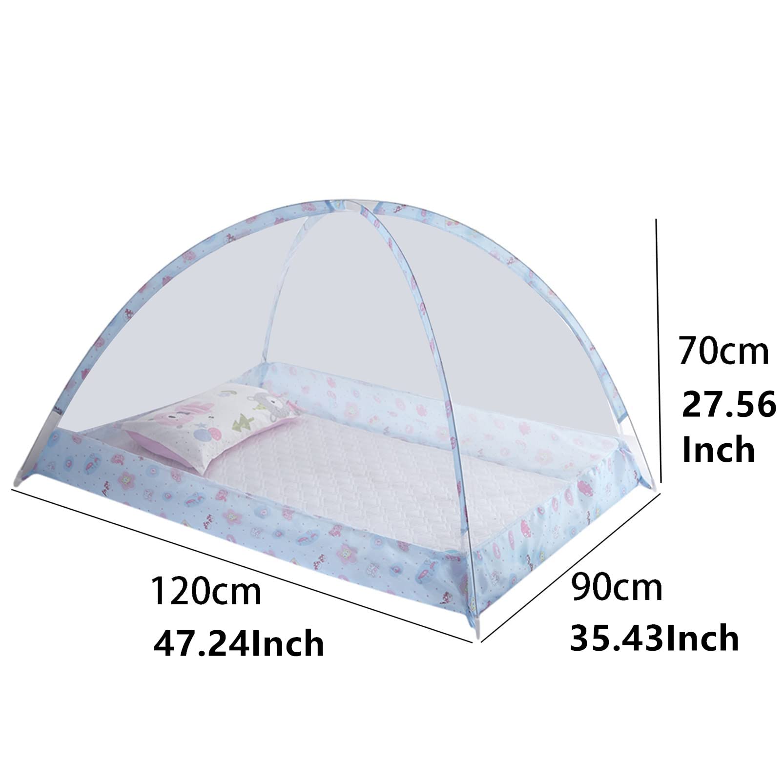 ZOBRO Mosquito Net Bed Canopy Pop Up Foldable Single Door with Bracket Umbrella Cover and Cartoon Pattern Bottomless Mosquito Net for Baby Kid Children,Pink