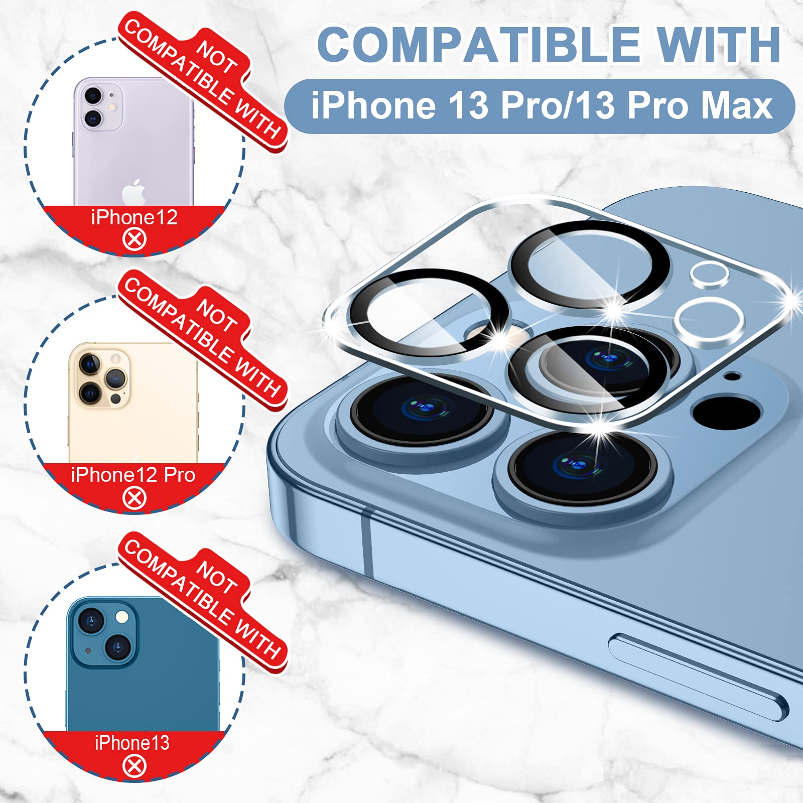 OUBA [3 Pack] Camera Lens Protector for iPhone 13 Pro/iPhone 13 Pro Max [3 Holes] Lens Cover Tempered Glass, [Case Friendly][Scratch-Resistant] Easy Installation [HD Clear] - Black Circle