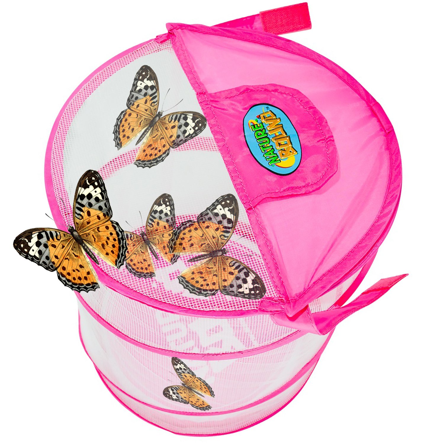 Nature Bound Butterfly Growing Habitat Kit - with Voucher to Redeem Live Caterpillars for Home or School Use - Pink Pop-Up Cage 12-Inches Tall