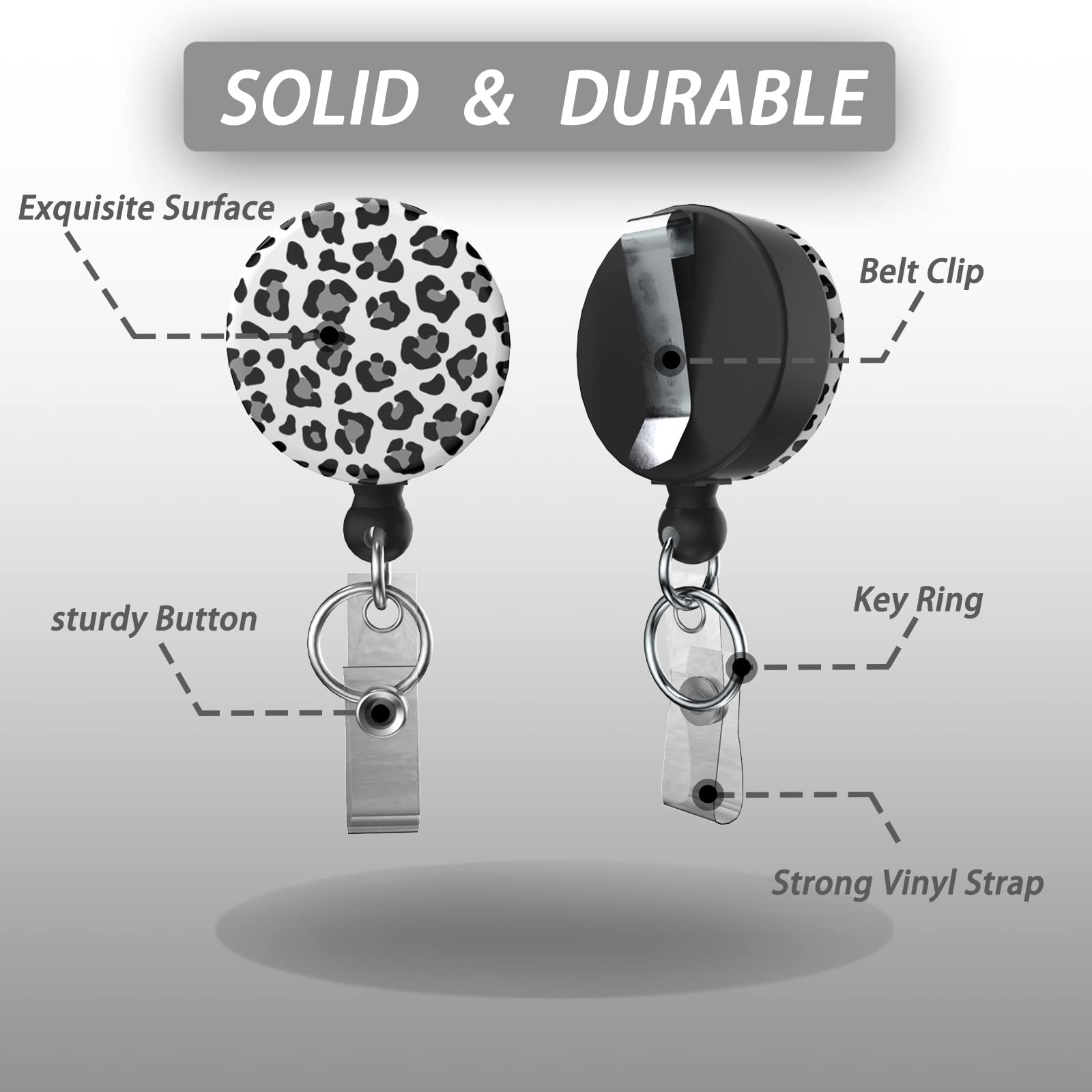 Retractable Badge Holder, with Carabiner Scroll Clip and Keychain, Vertical ID Card Badge Holder, Cute and Fashionable Design Snow Leopard, Badge Holder for Office, Nurse, Teacher(Snow Leopard)