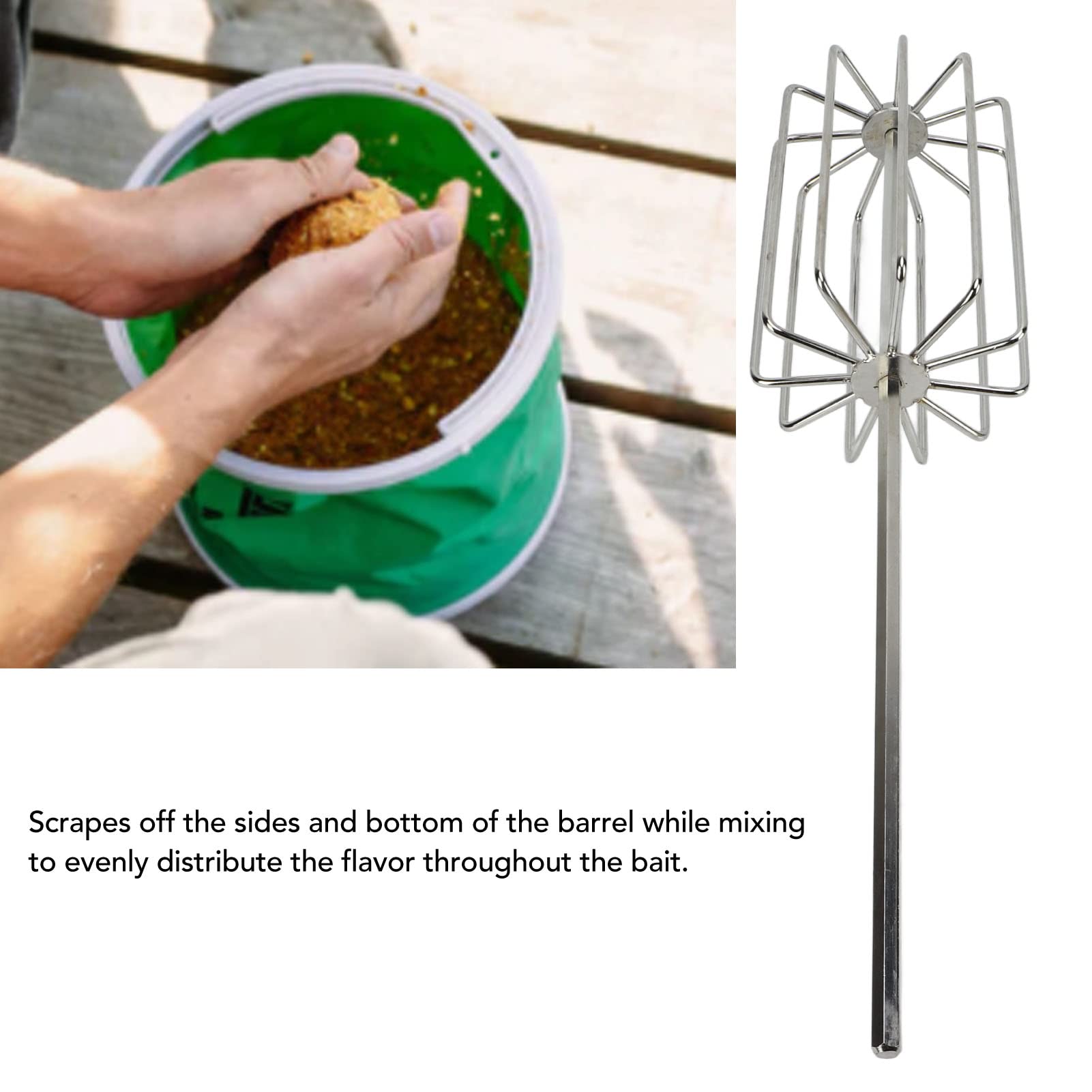 VGEBY 1Pc Stainless Steel Groundbait Mixer SGXA SD81030G Fishing Bait Whisk Tool Accessories