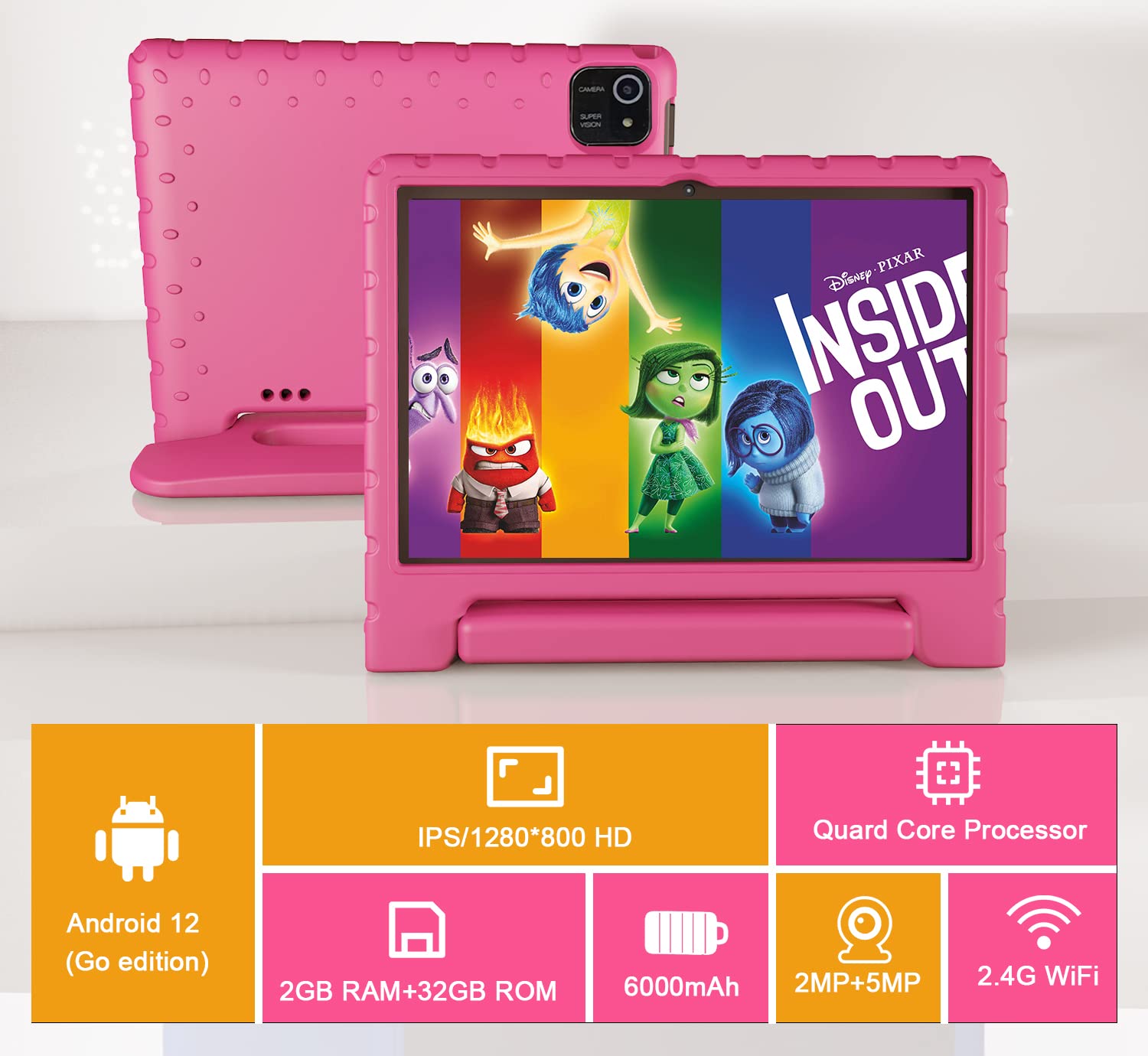 NOBKLEN Kids Tablet 10 Inch, Android 13, 4GB+64GB, 8-Core CPU, WiFi 6, 12H Battery Life, Parental Control, 1280 * 800 HD Display, Dual Cameras, Shockproof Case, Pre-Installed Educational Apps