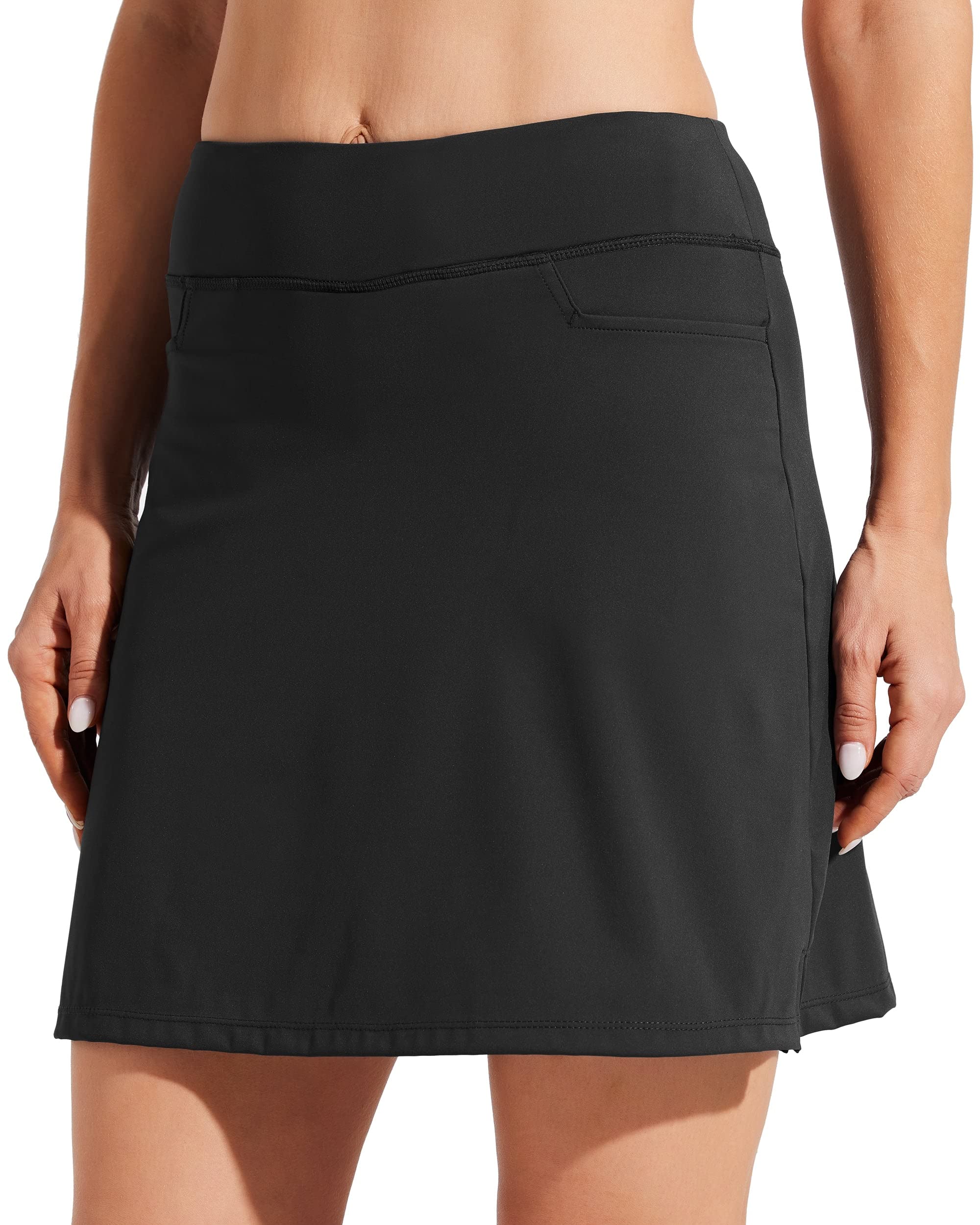 Willit Women's 17" Tennis Skort Skirts Golf Workout Skorts Running Athletic High Waisted Skirts with Pockets Black M