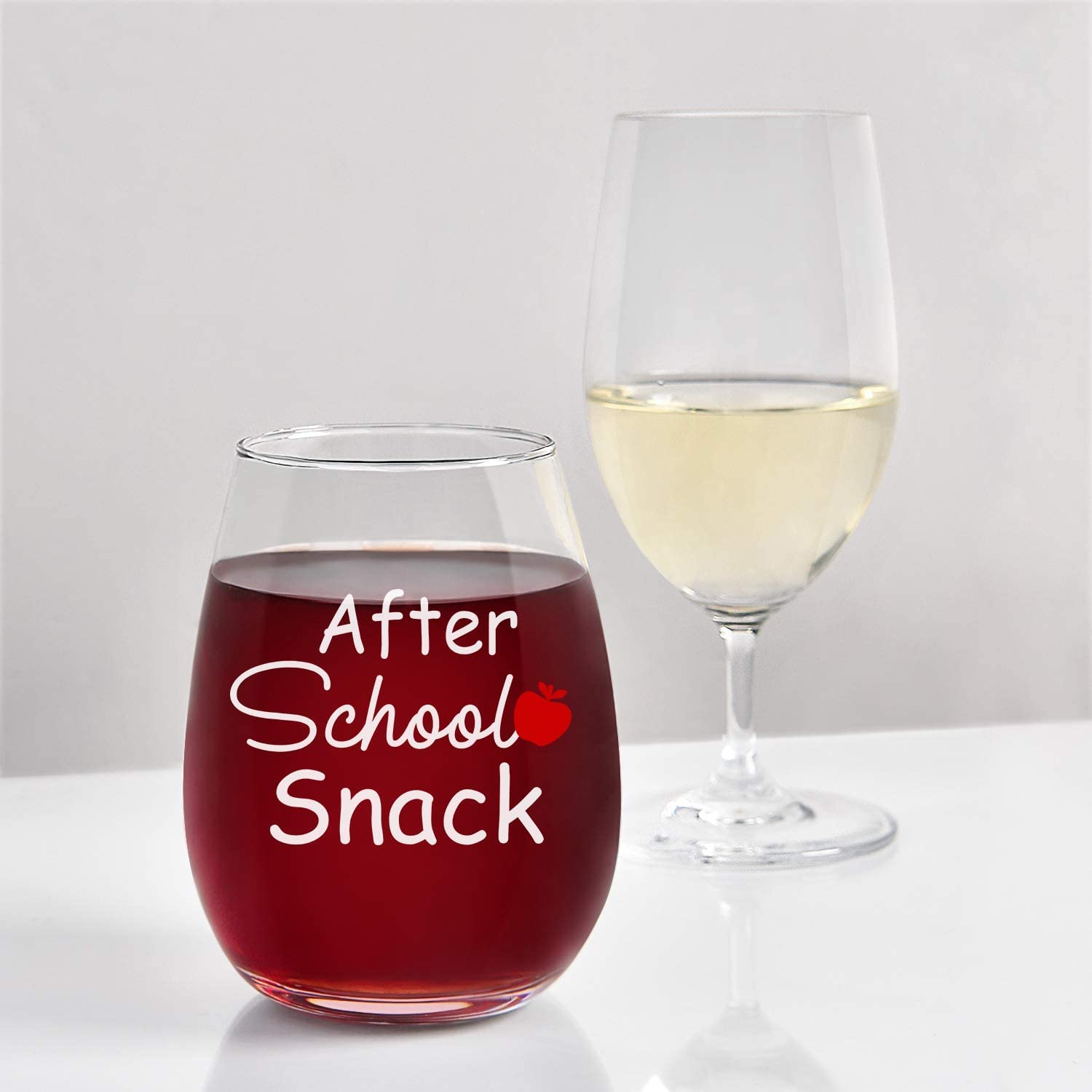 Teacher Gift - After School Snack Stemless Wine Glass 15Oz, Teacher Wine Glass for Preschool, Elementary, High School Teacher, Professor, Gift Idea for Teacher Appreciation Day, Retirement, Christmas