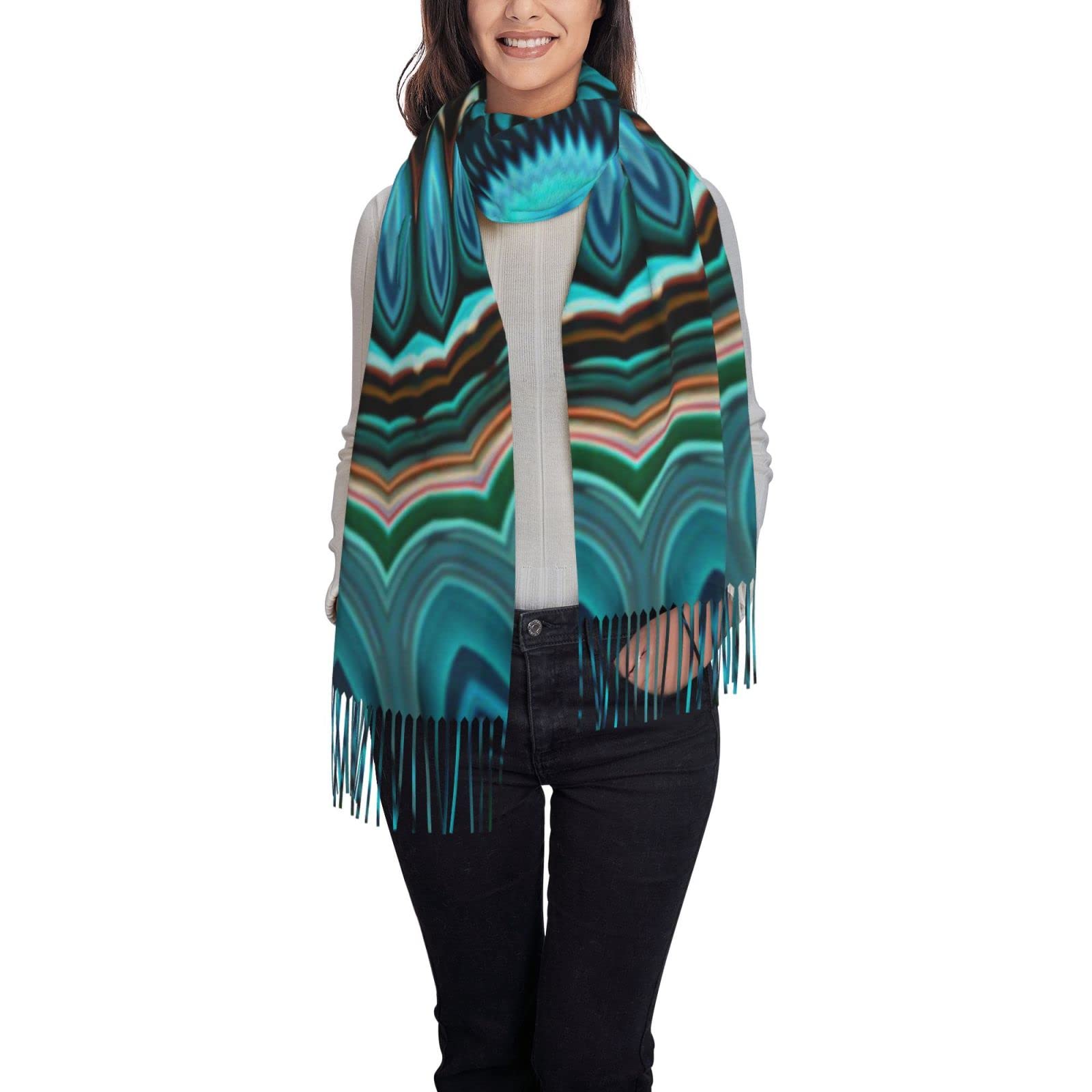Soft Cashmere Feel Scarf Winter Warm Scarves Large Pashmina Shawl Wraps Gifts, Turquoise Teal Green Round