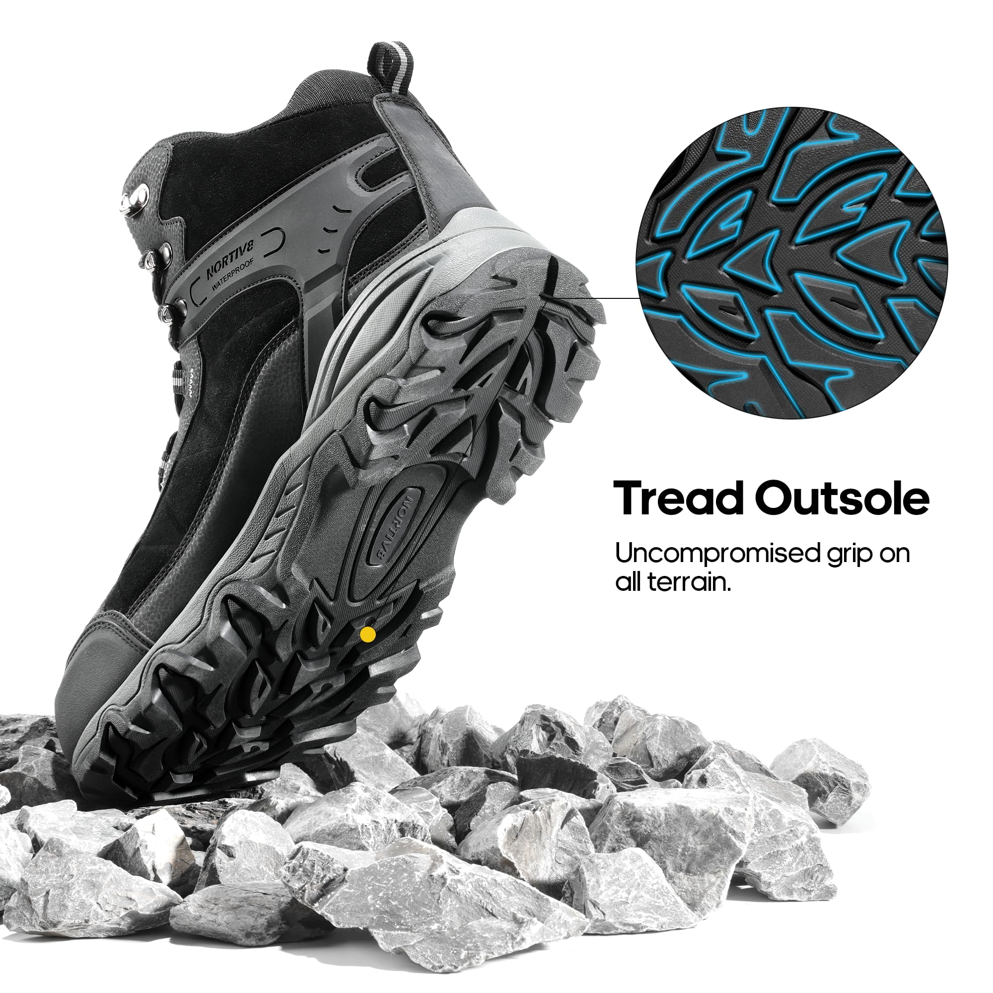 NORTIV 8 Men's Hiking Boots Waterproof Trekking Outdoor Mid Backpacking Mountaineering Shoes Size 12 M US BLACK JS19004M