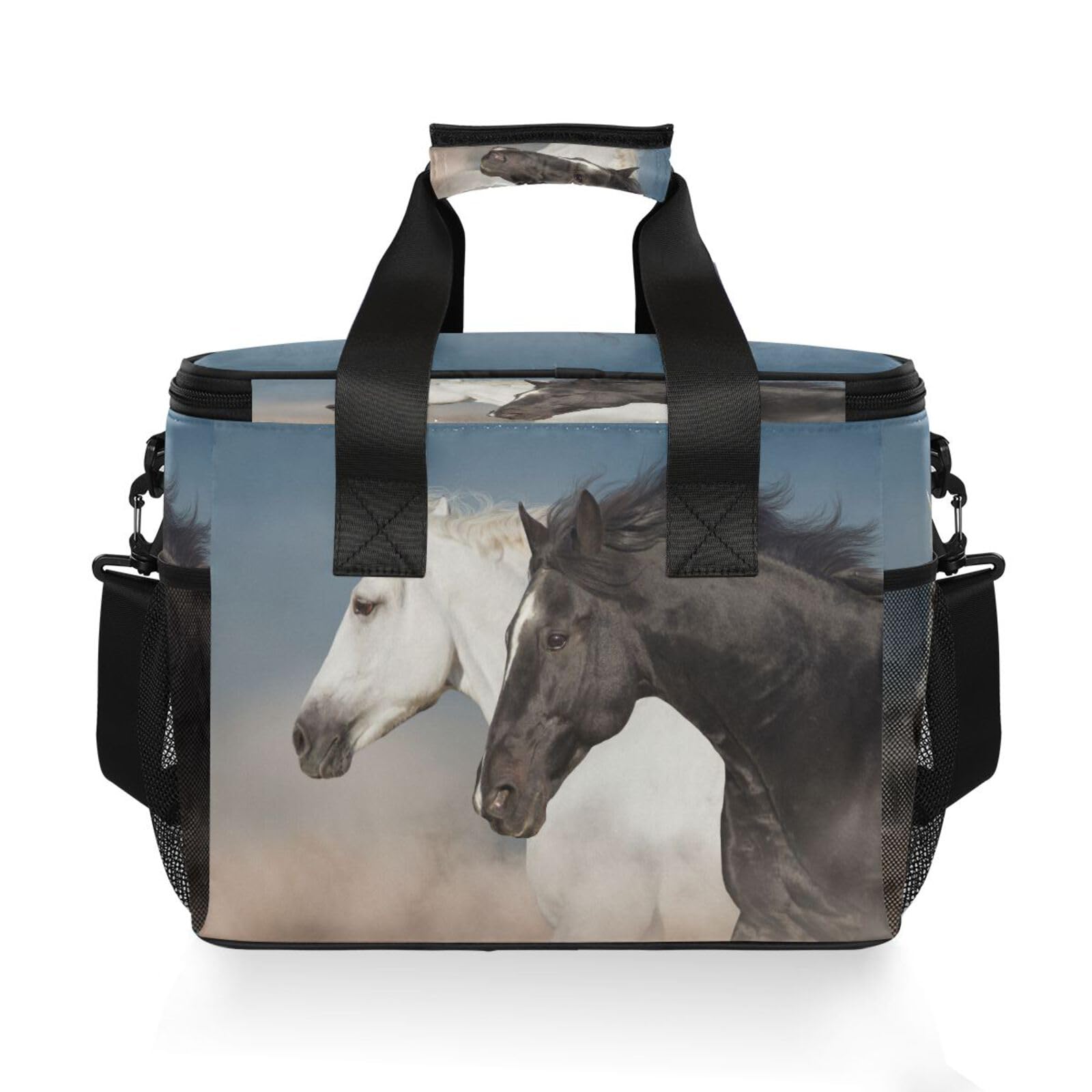 Wild Animal Horse Theme Picnic Lunch Bag for Women Men, Waterproof Cooler Lunch Tote Bag Large Insulated Lunch Box Organizer with Shoulder Strap for Office Work Travel Camping