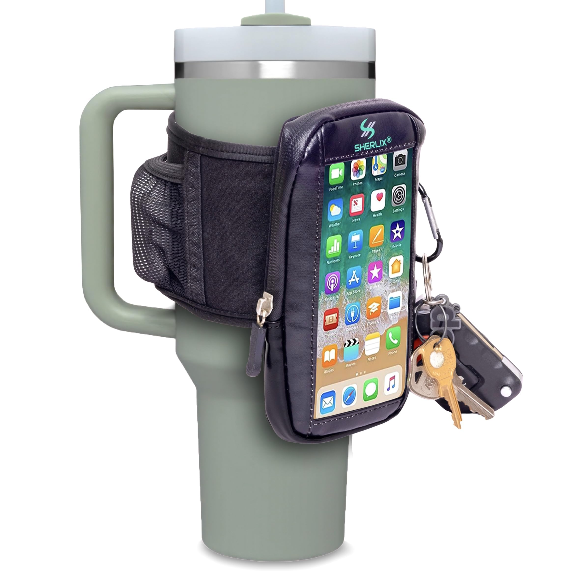 SHERLIX Gym Water Bottle Pouch 18-40 oz Water Bottle Holder for Running, Walking, Workout Cell Phone Holder Caddy, Accessory Pockets
