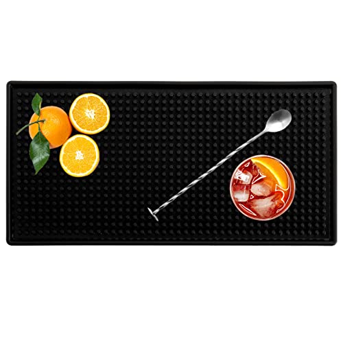 Tebery 2 Pack Rubber Bar Mats,12" x 6" Black Bar Service Spill Mat Drying Mat