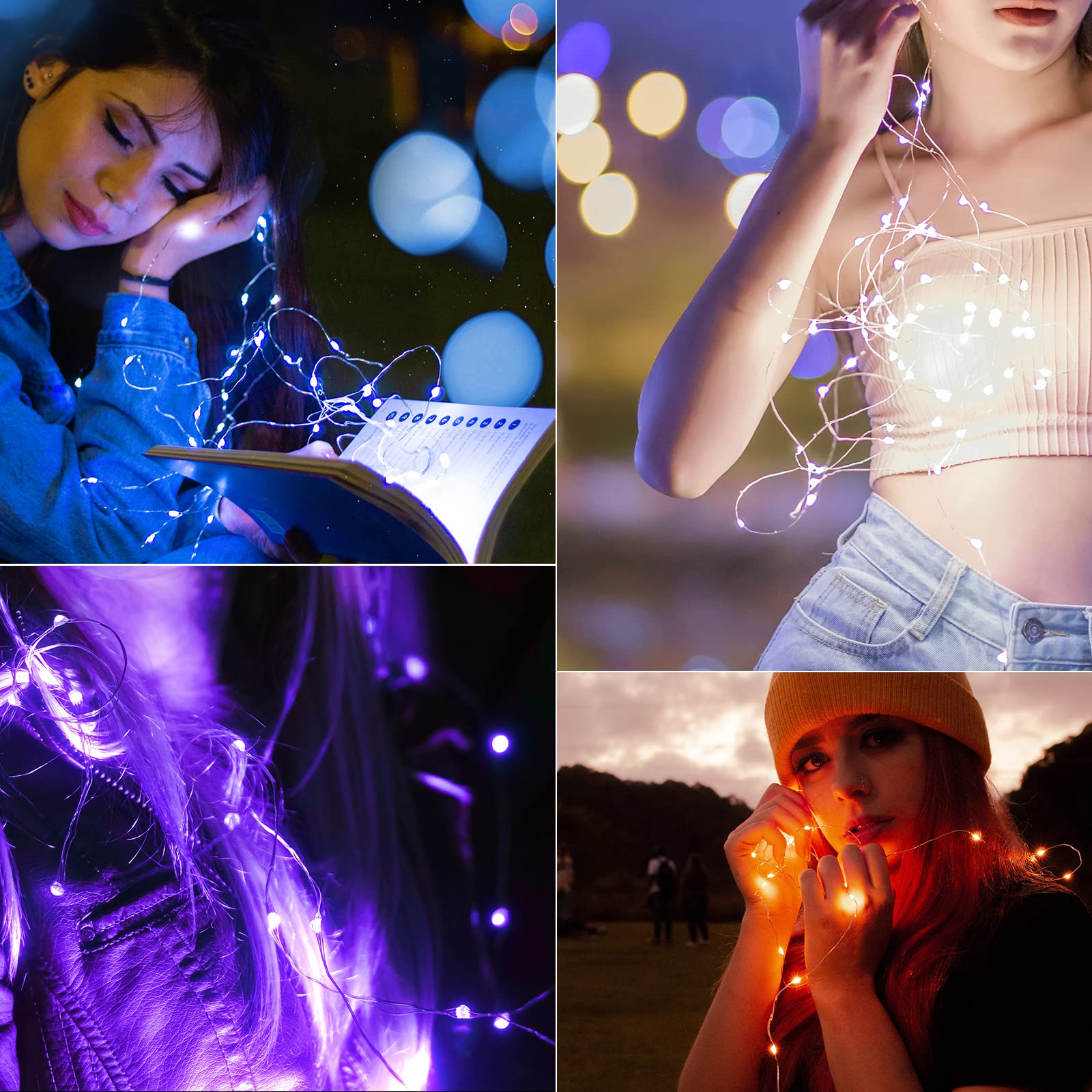 Olafus 16 Pack Warm White and Multicolo Fairy Lights Battery Operated, Mini Starry String Light Waterproof IP68, 7ft 20 LED Firefly Starry Light Copper Wire for Christmas Decorations Wedding Party DIY