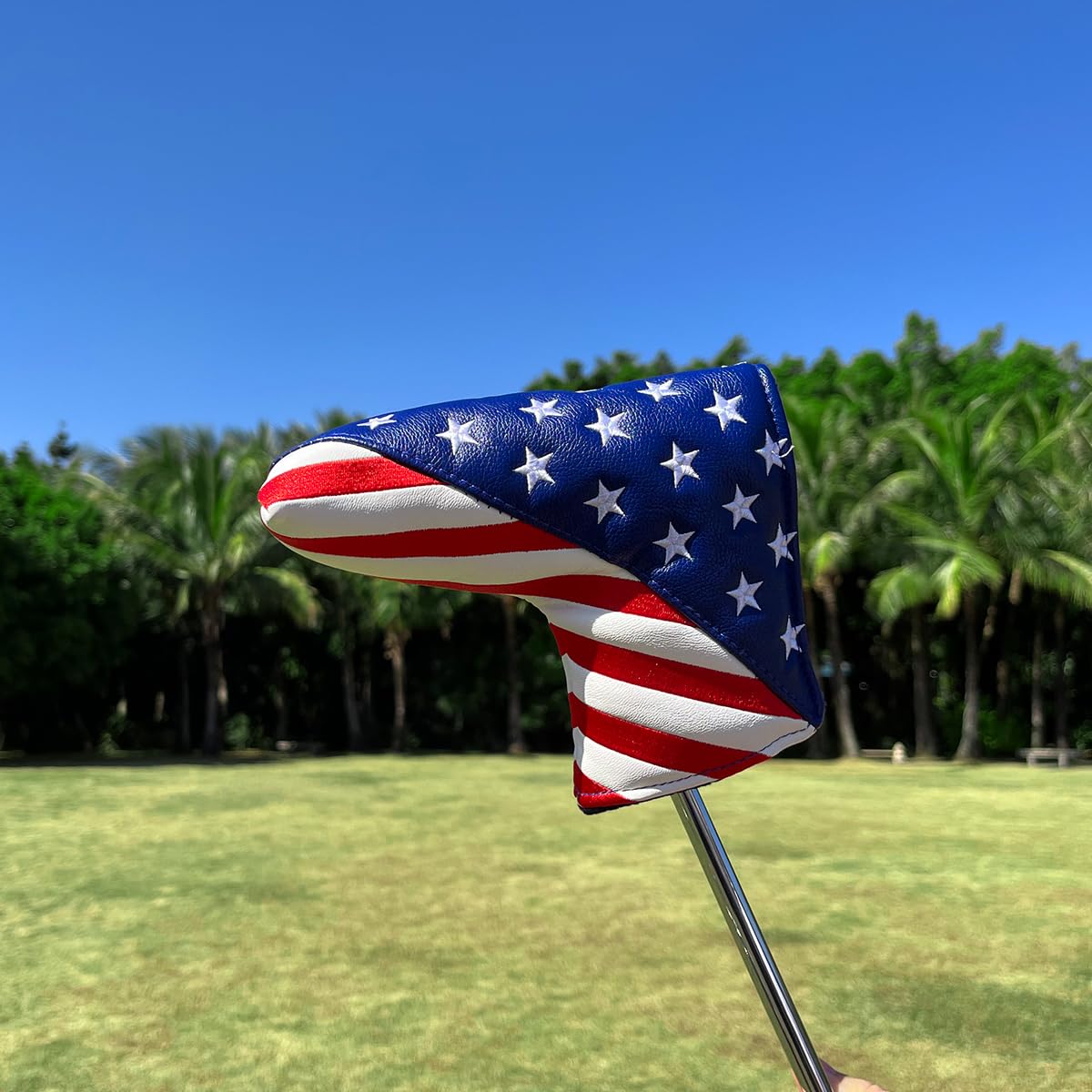 Red Blue White USA Flag Golf Blade Putter Cover Headcover Club Protective Magnetic Thick Synthetic Leather (Little Star)