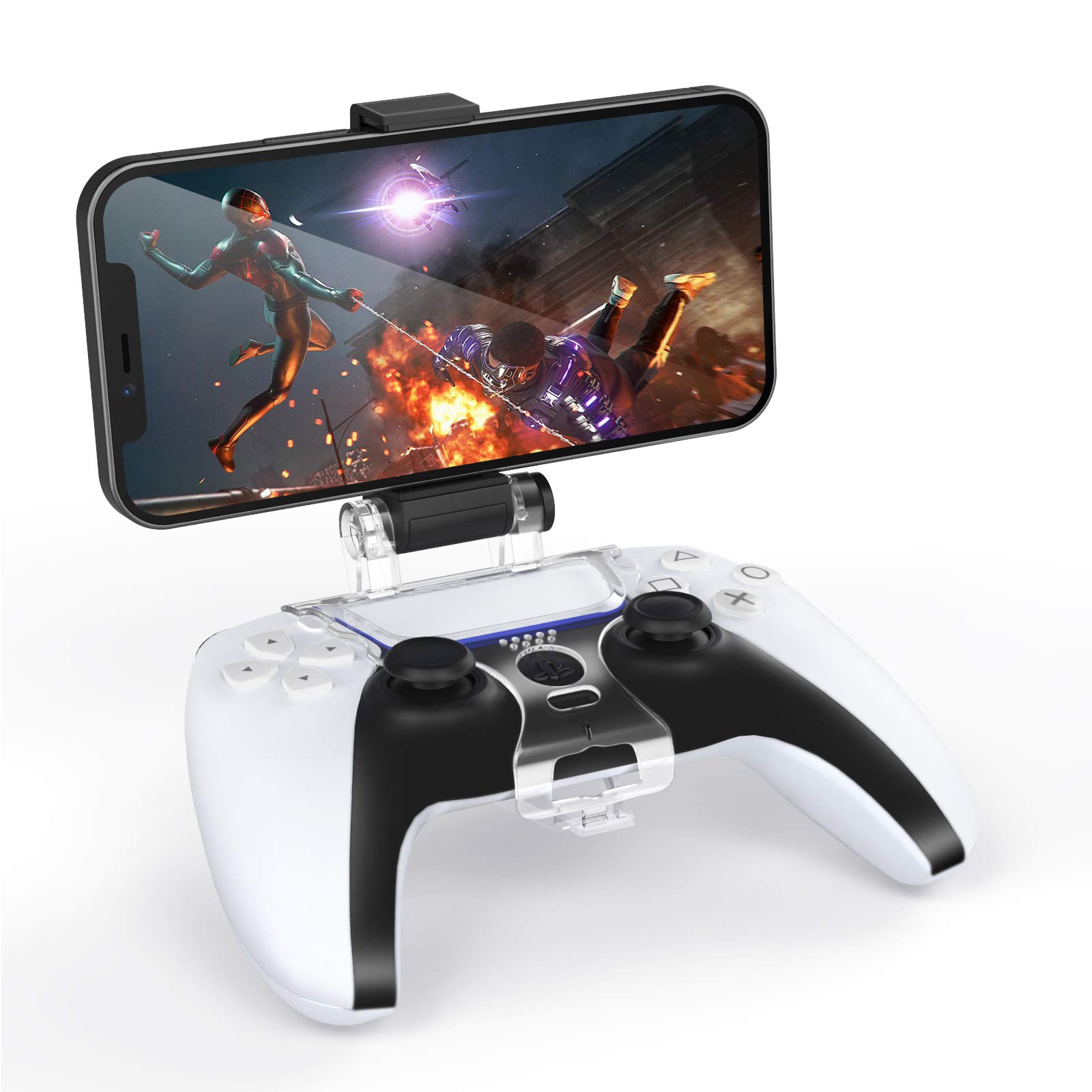 TiMOVO Phone Clip Mount for PS5 Controller, Adjustable Mobile Phone Gaming Clamp Bracket Stand Holder Fit PS5 DualSense Wireless Controller, Black