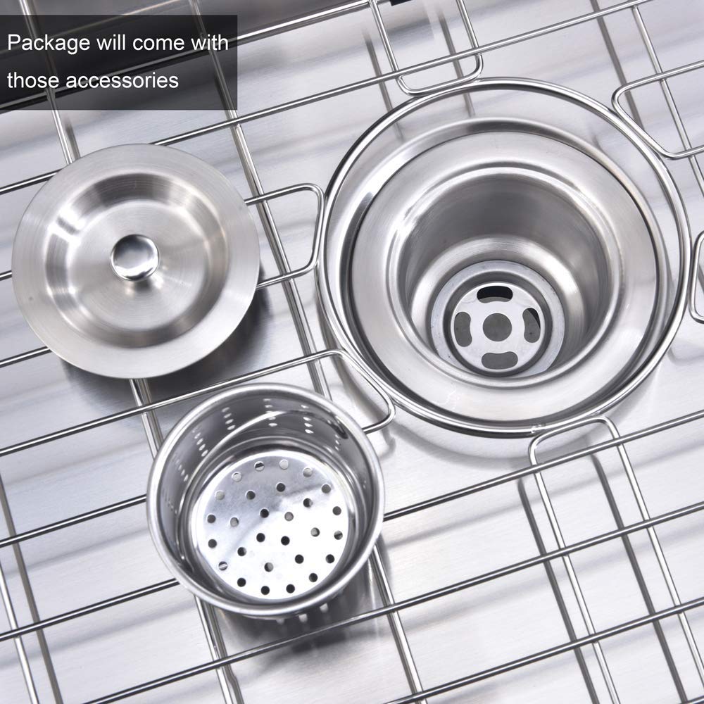 VALISY 25 x 22 x 9 Inch Drop In Topmount Stainless Steel Brushed Nickel Single Bowl Kitchen Sink Extra-thick 16 Gauge, RV Kitchen Sink with Dish Grid and Basket Strainer