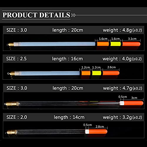 YDXNY 10Pcs 2.0/3.0g Plastic Flotteur Buoy Clear Fishing Floats Floating Stem Tubes Kits Tackle Accessories (Size : Transparent -3.0)