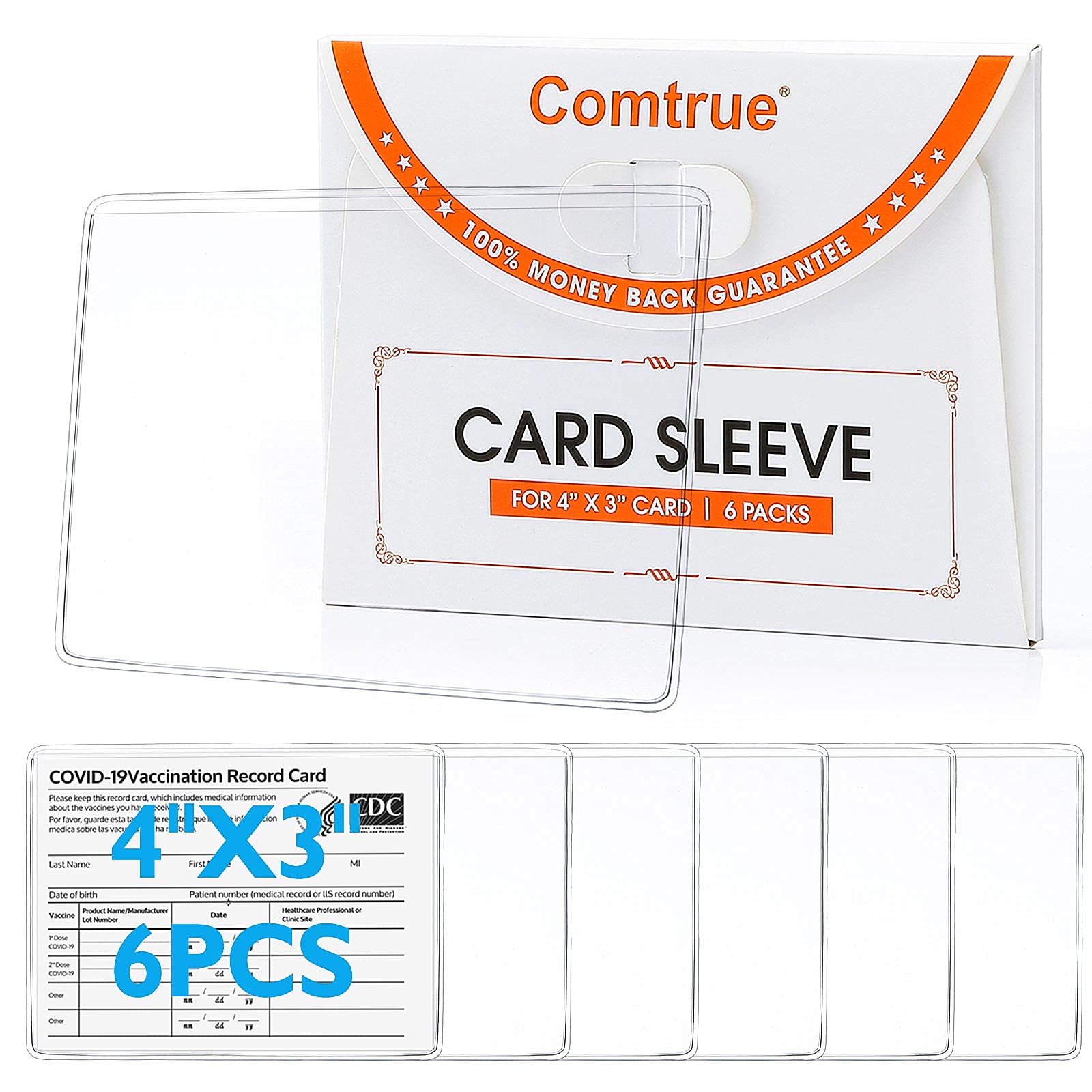 Vaccination Card Protector Sleeves for 4"x3"Card, fit in Wallets and Purses, 6 Pack