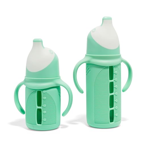 Tabor Place - Set of 2 Sampler pack - Glass Sippy Cup for Toddlers - 1 Large 8oz & 1 Mini 5 oz cup in Mint Green