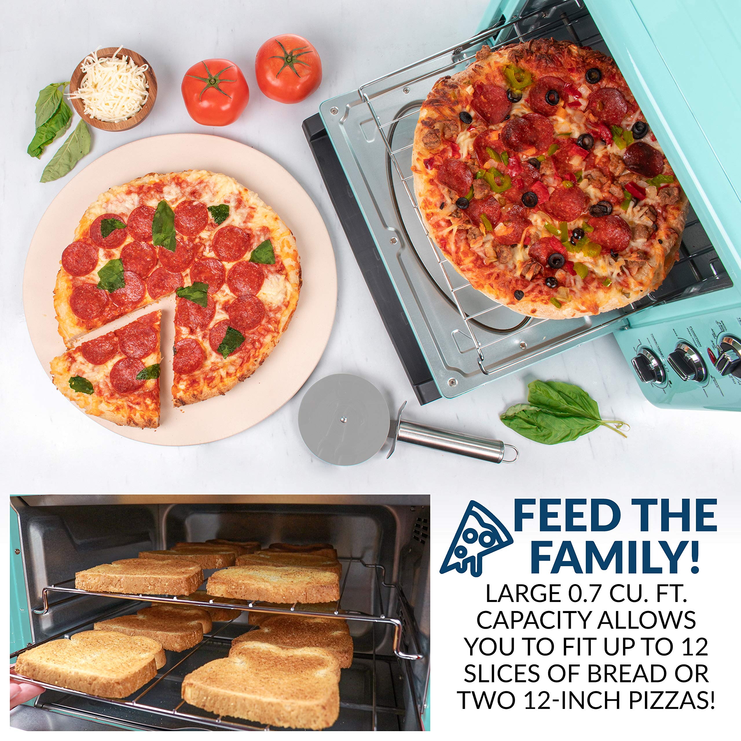 Nostalgia Retro Countertop Microwave Oven, 0.9 Cu. Ft. 800-Watts with LED Digital Display, Aqua & RTOV2AQ Large-Capacity 0.7-Cu. Ft. Capacity Multi-Functioning Retro Convection Toaster Oven