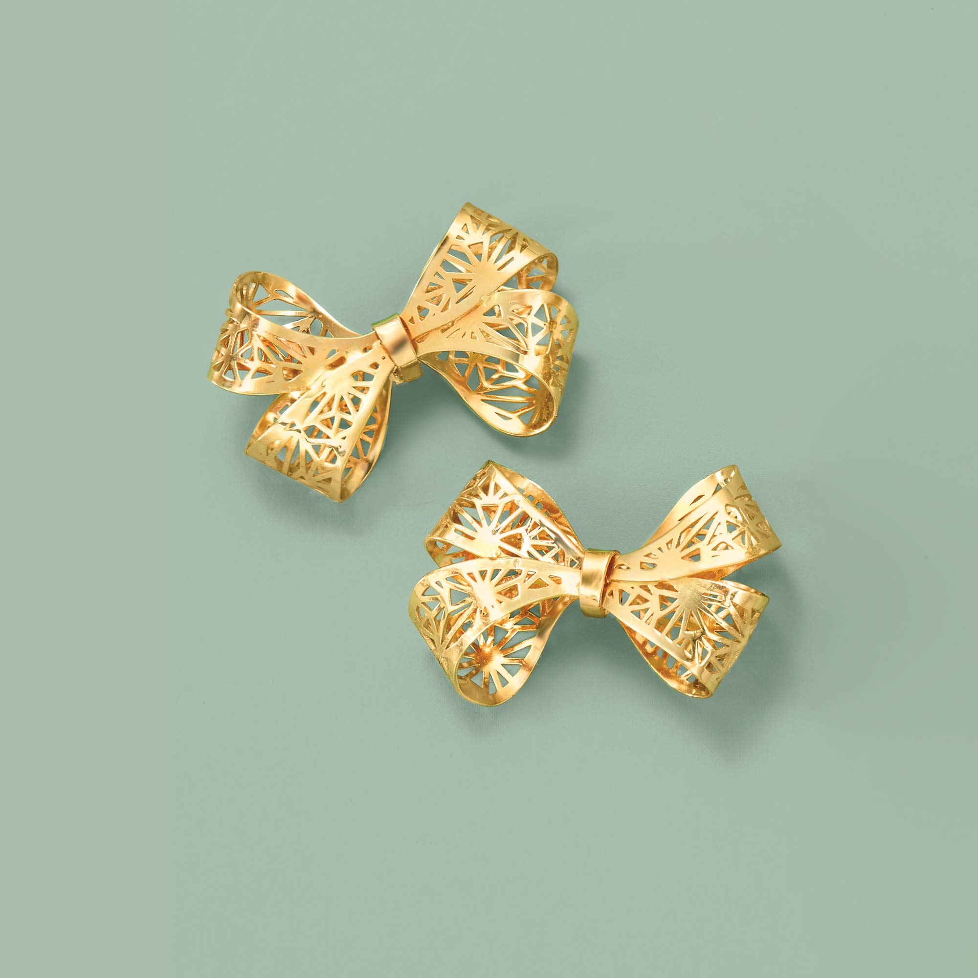 Ross-Simons Italian 14kt Yellow Gold Filigree Bow Earrings