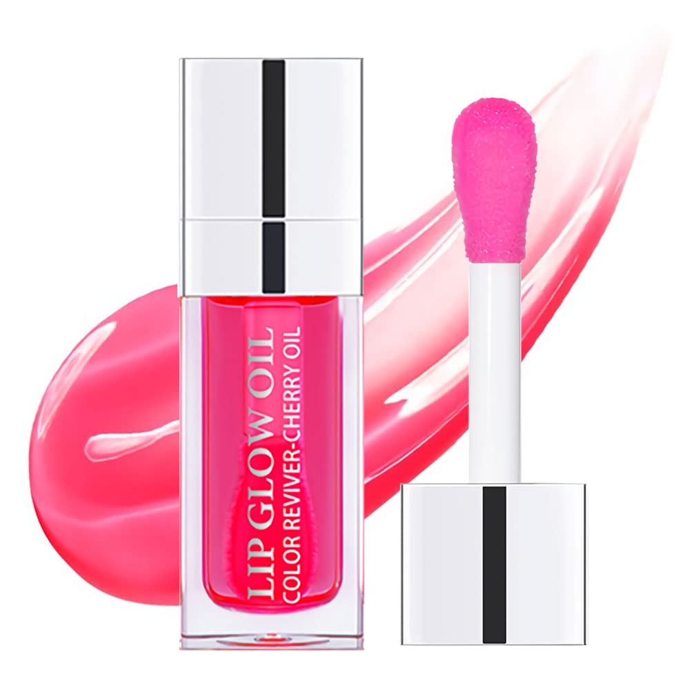 Plumping Lip Oil, Hydrating Lip Gloss Tinted Lip Balm Lip Care Transparent Toot Lip Oil, Long Lasting Nourishing Lip Glow Oil Non-sticky Big Brush Shine Moisturizing Primer Lip Tint (015# Cherry)