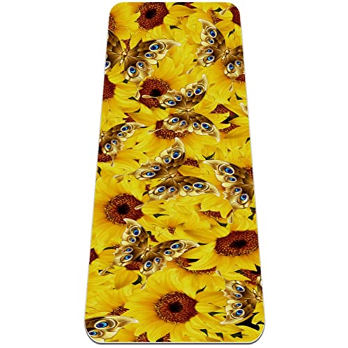 Yoga Mat, Yoga Mats for Home Workout, Workout Mat, Exercise Mats, Pilates Mat, Daisy Flower and Golden Butterflies
