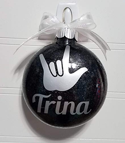 Personalized ASL Christmas Ornament - I love you sign American Sign Language for Deaf or Interpreter - Great gift for her or white elephant gift exchange