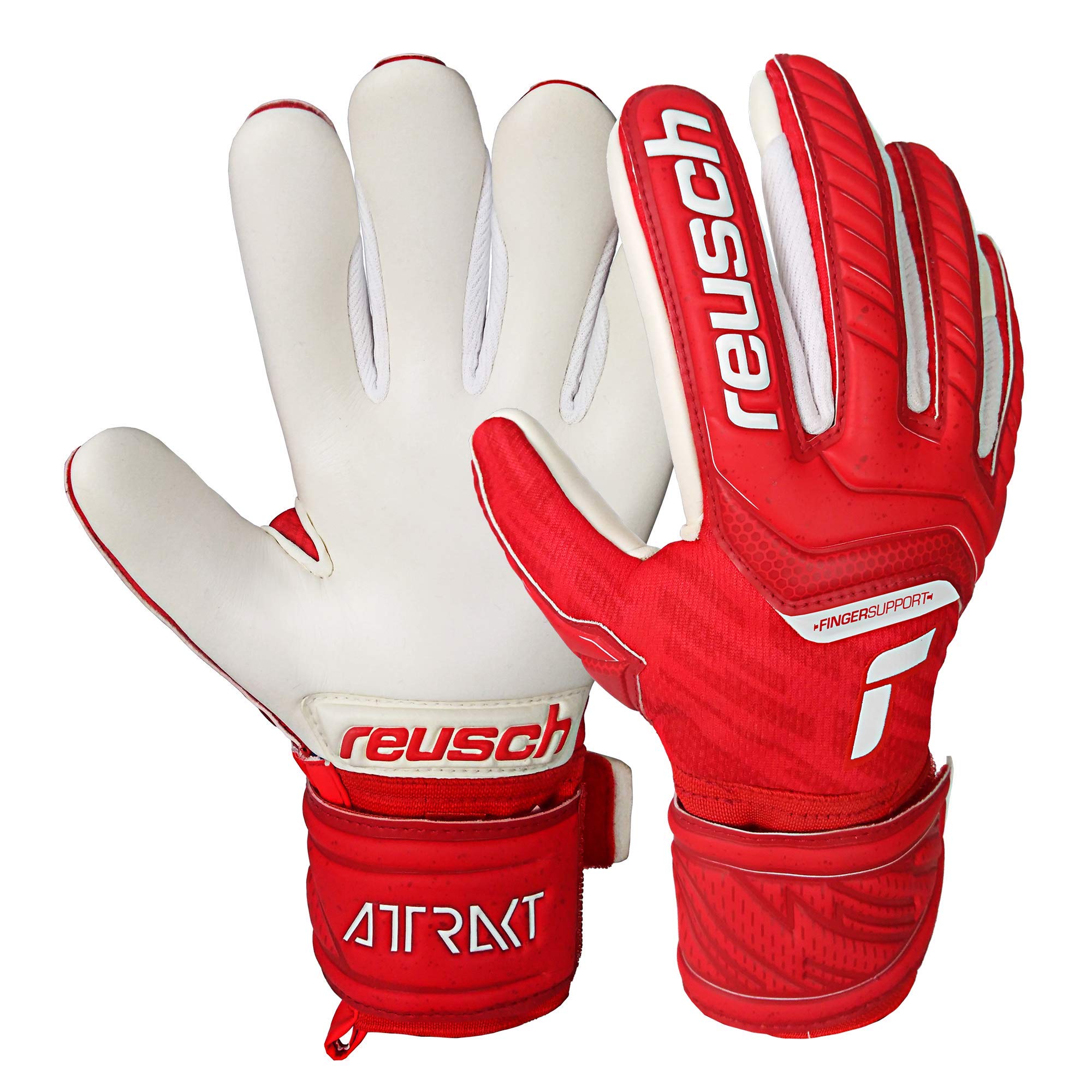 Reusch Attrakt Grip Evolution Finger Support Junior V21 Goalkeeper Gloves, Red/White, Size 5