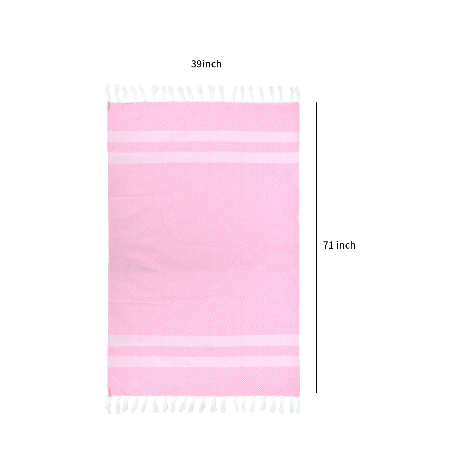 NakedCloud Turkish Beach Towel with Storage bag 39 x 71 Inches, Quick Dry Diamond Weave Cotton Towel Blanket for Bath,Beach,Pool,Lightweight Large Oversized Turkish Beach Blanket(Pink)