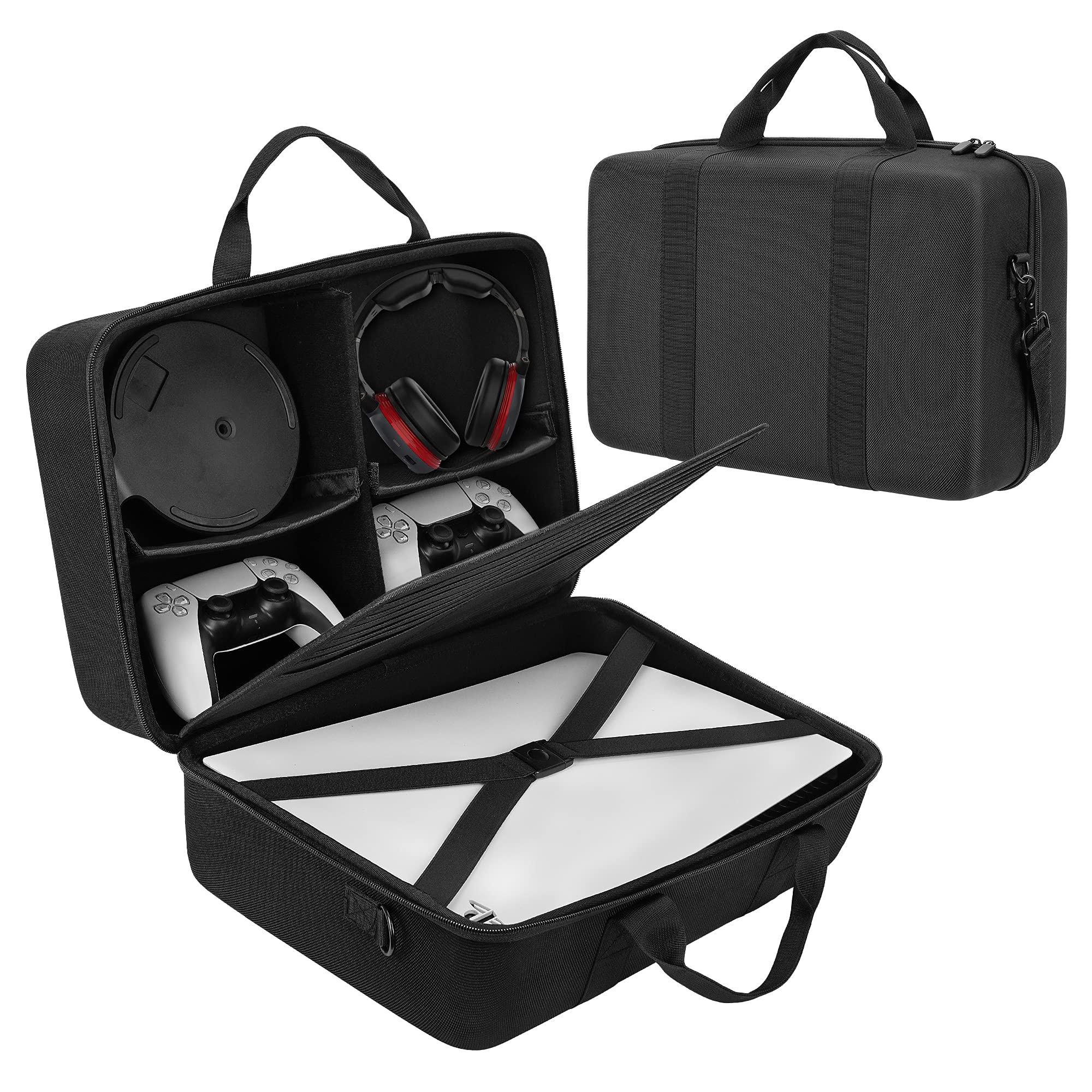 RHCOM Sturdy Material Carrying Case Compatible with Playstation 5 and PS5 Digital Edition,Playstation Controller, PS5 Games, Gaming Headset, and Gaming Accessories(Only case)