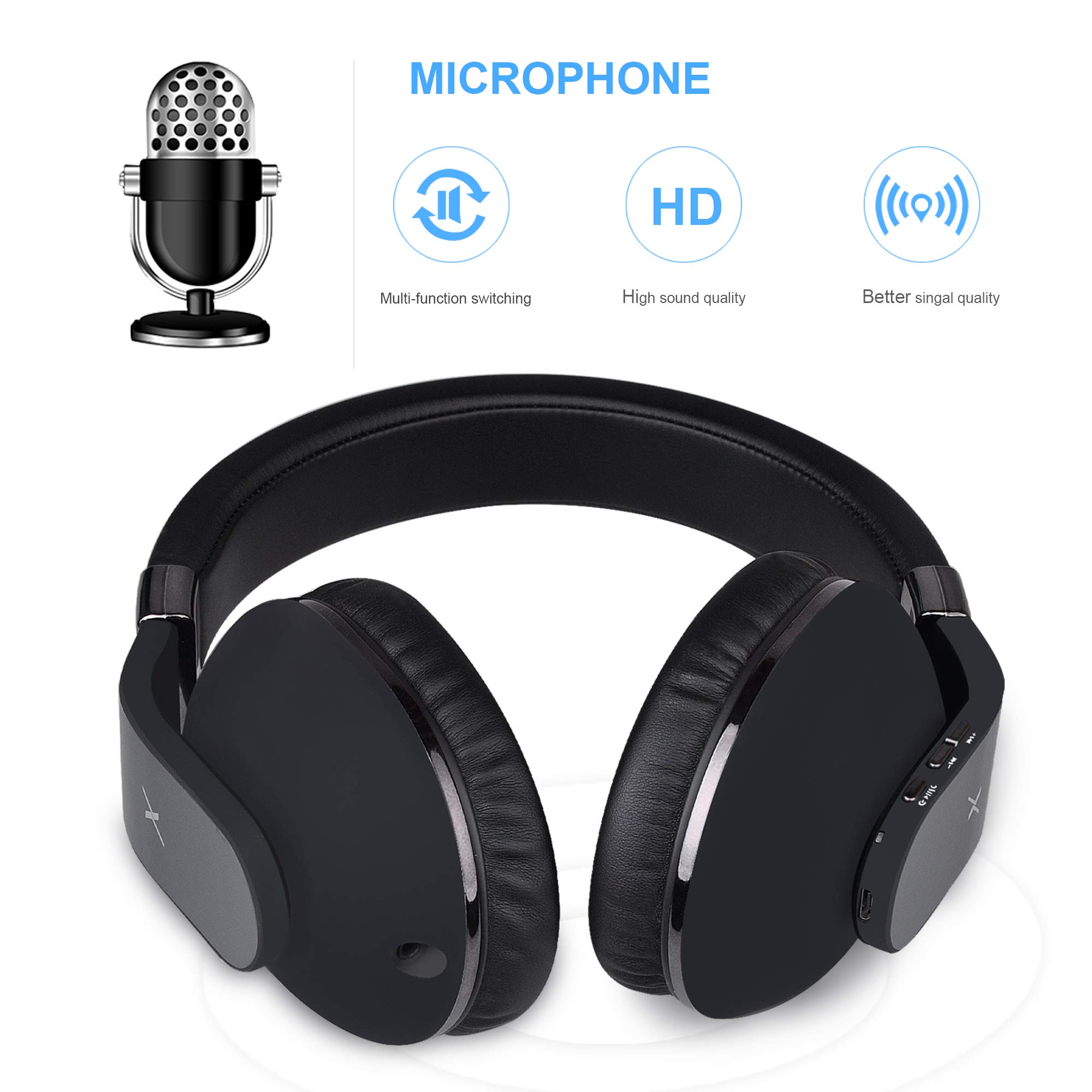Riwbox XBT-780 Bluetooth Headphones Over Ear, Hi-Fi Stereo Wireless/Wired Headset with Built-in Microphone for Online Class, Home Office, PC/Cell Phones/TV (Black)