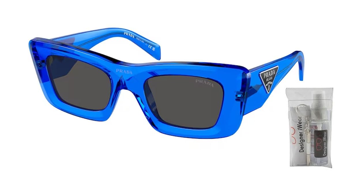 Prada PR13ZS 18M5S0 50MM Crystal Electric Blue/Dark Grey Cat Eye Sunglasses for Women + BUNDLE With Designer iWear Eyewear Kit
