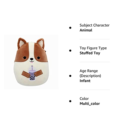 Squishmallows Official Kellytoy Backpack 12 Inch Squishy Soft Plush Animal Bag (Regina The Corgi Dog with Boba Tea)