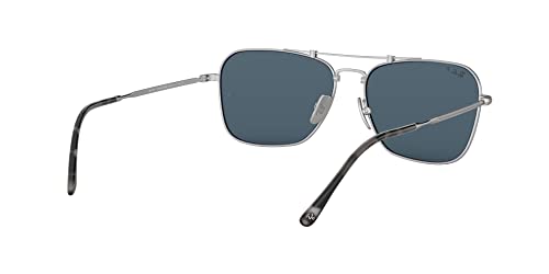 Ray-Ban RB8136M Caravan Titanium Square Sunglasses, Demi Gloss Silver/Polarized Blue Mirrored Gold, 58 mm