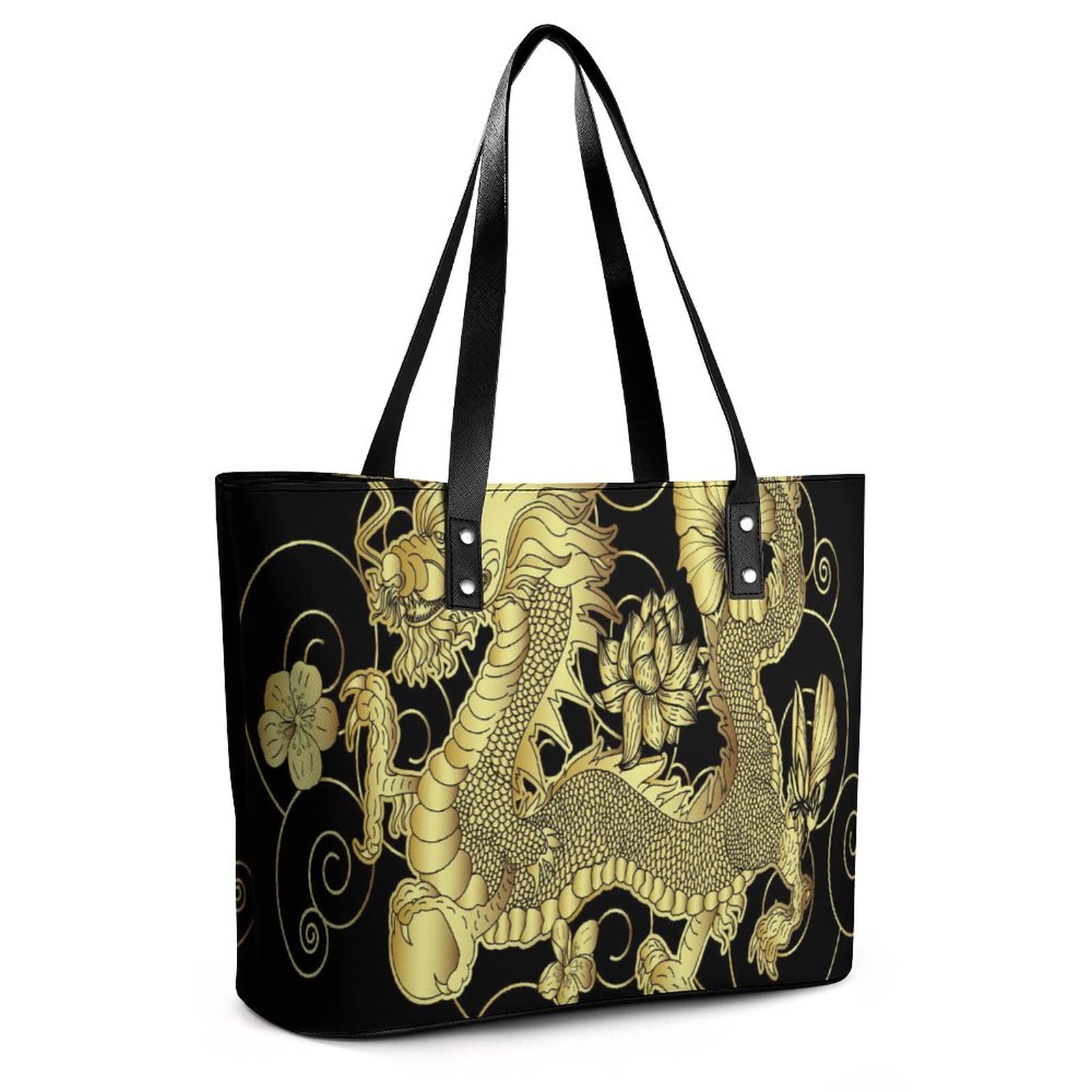 Womens Handbag Golden Dragon Leather Tote Bag Top Handle Satchel Bags For Lady