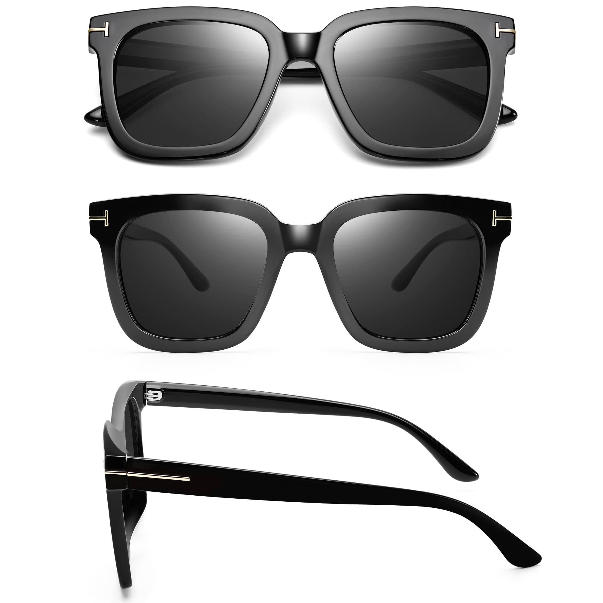 Wzerry Polarized Sunglasses for Women, Classic Retro Square Oversized Sun Glasses UV400 Protection