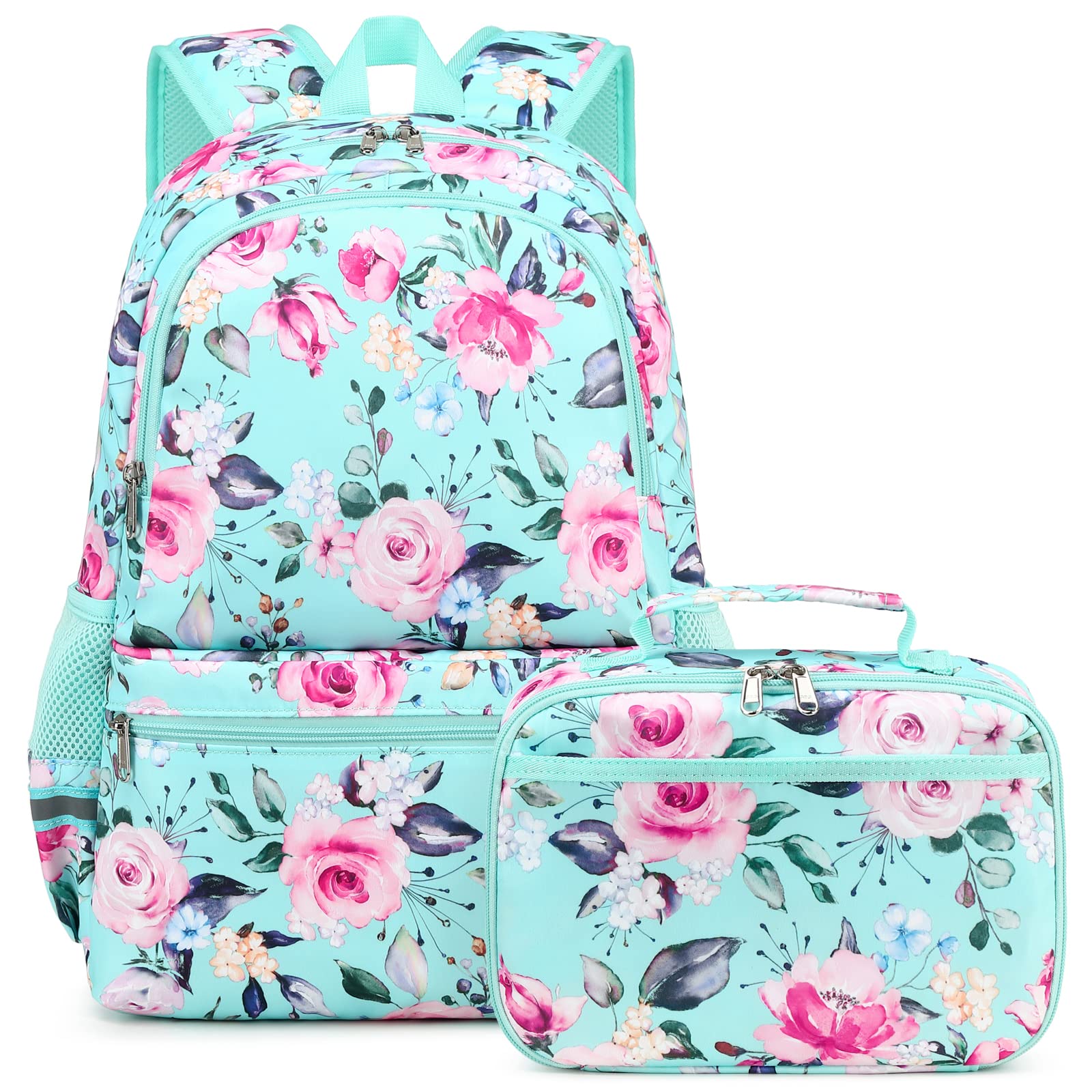 Octsky Backpack for Girls Kids Backpack Elementary Bookbags Teens Middle School Backpack with Lunch Box Water-repellent Lightweight Floral Lake