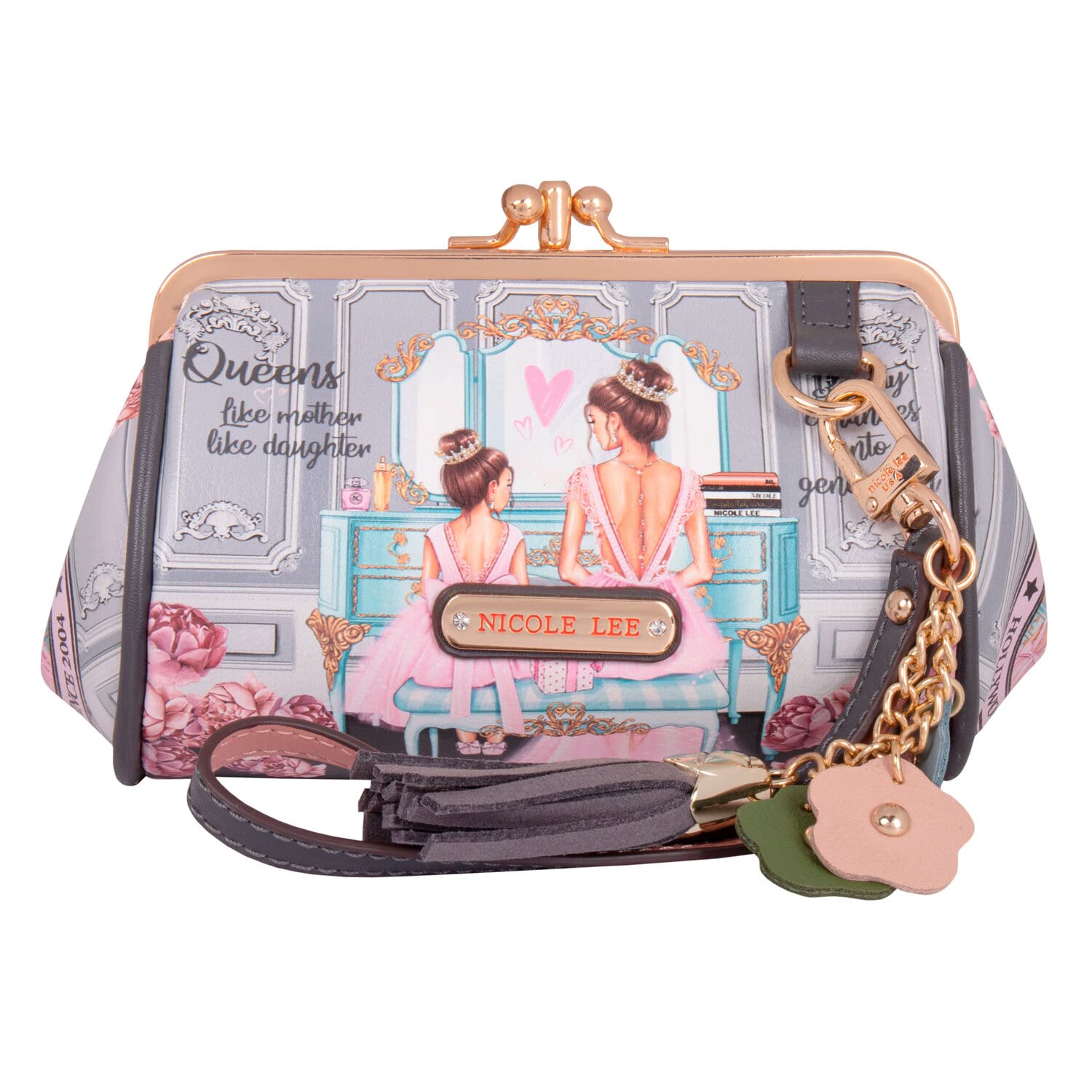 MINI Kiss Lock Nicole Lee Wristlet Coin Purse Double Queens