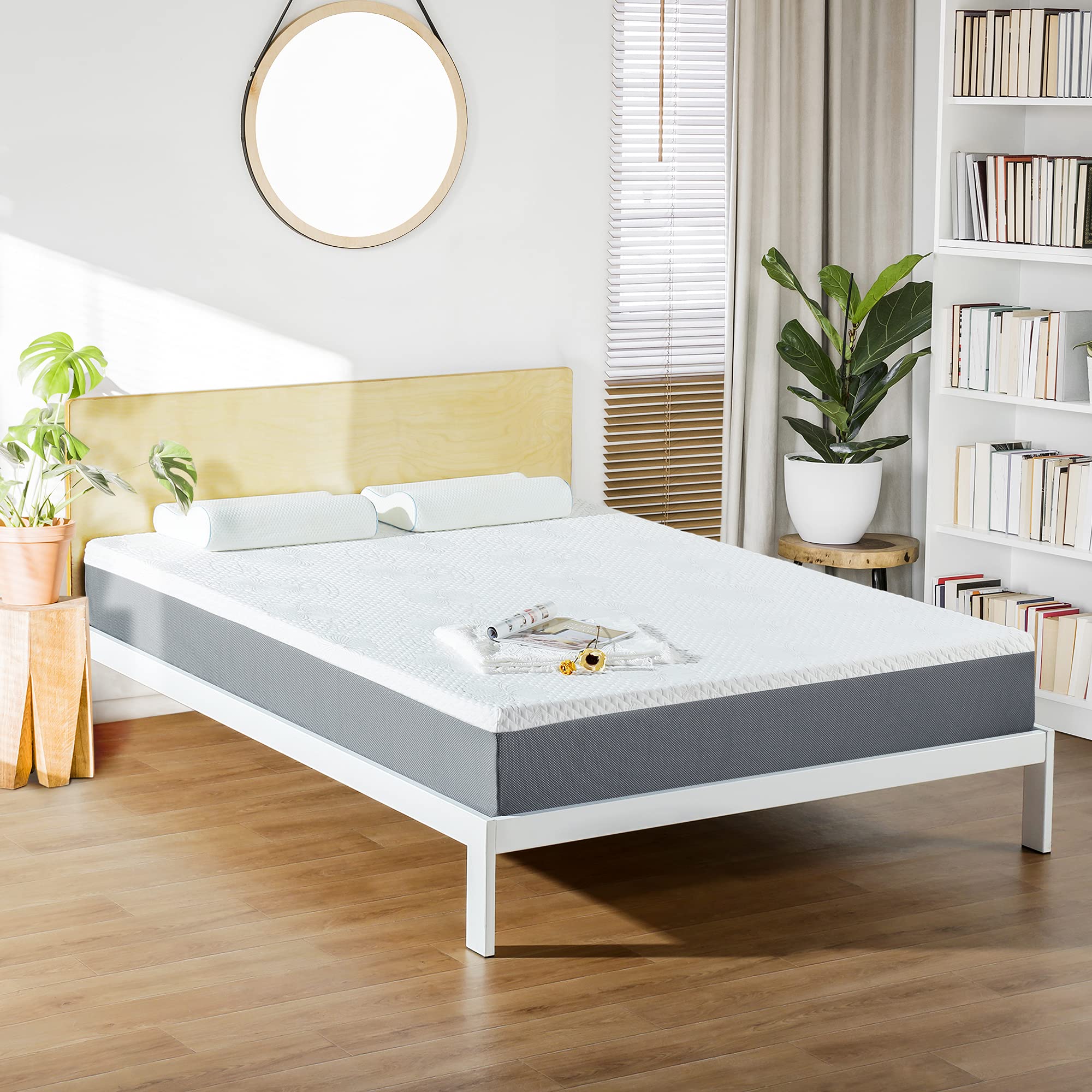 Olee Sleep 10 Inch Ventilated Gel Infused Memory Foam Mattress, CertiPUR-USĀ® Certified, Gray, Queen