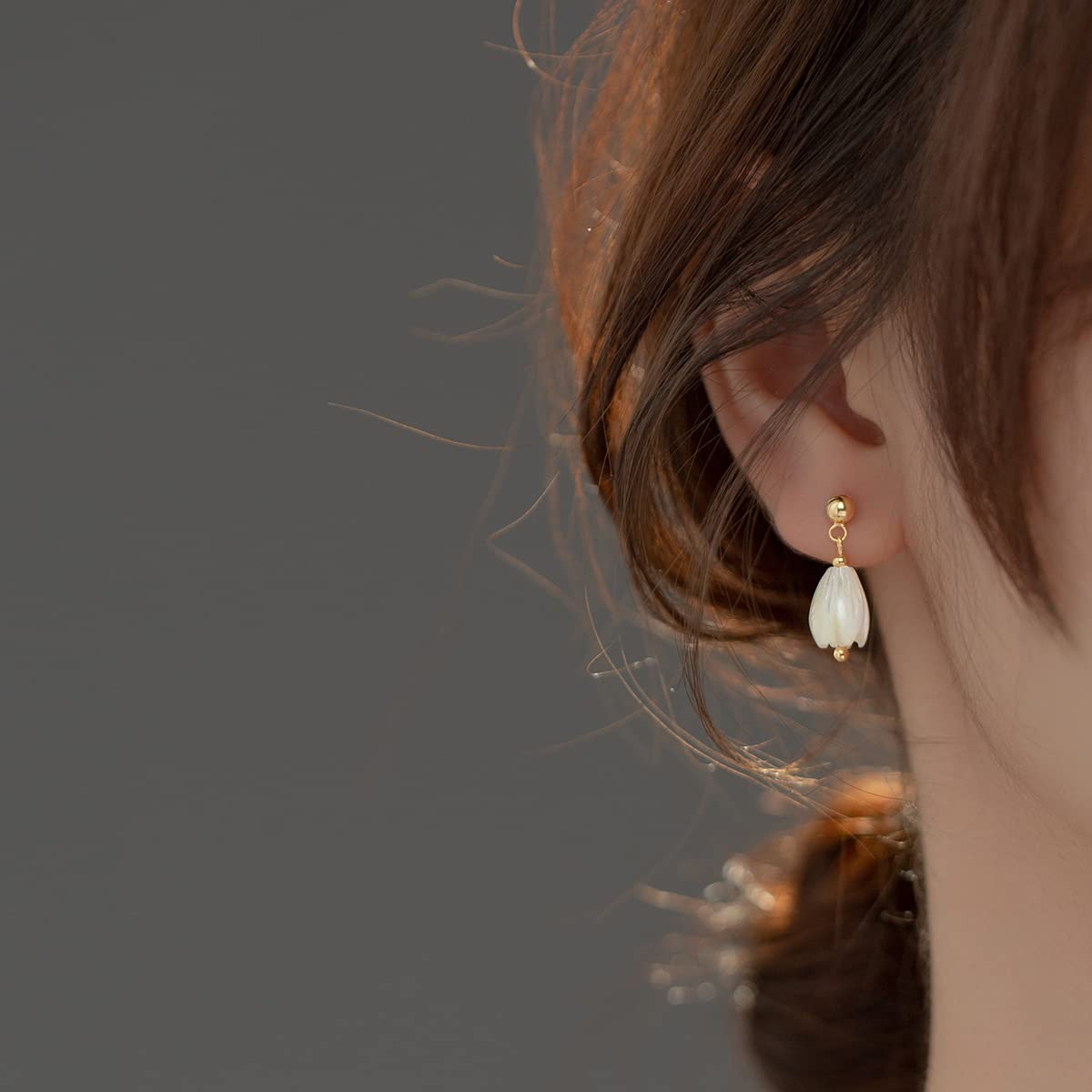 SLUYNZ 925 Sterling Silver Tulip Flower Drop Earrings for Women Flowers Dangle Earrings Shell Earrings Studs